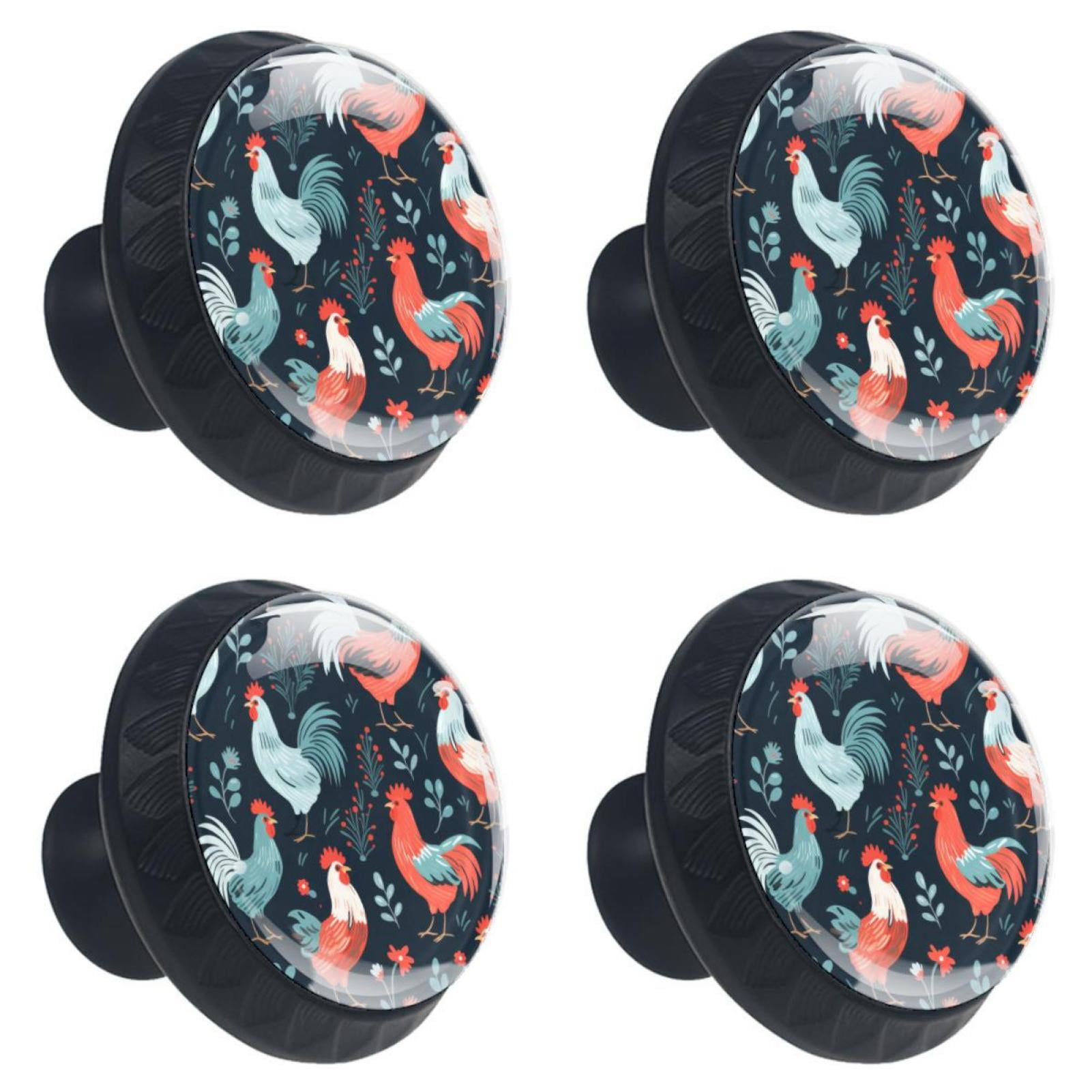 4 Pack Cabinet Knobs Rooster Farm Animals Drawer Dresser Knobs Black ...