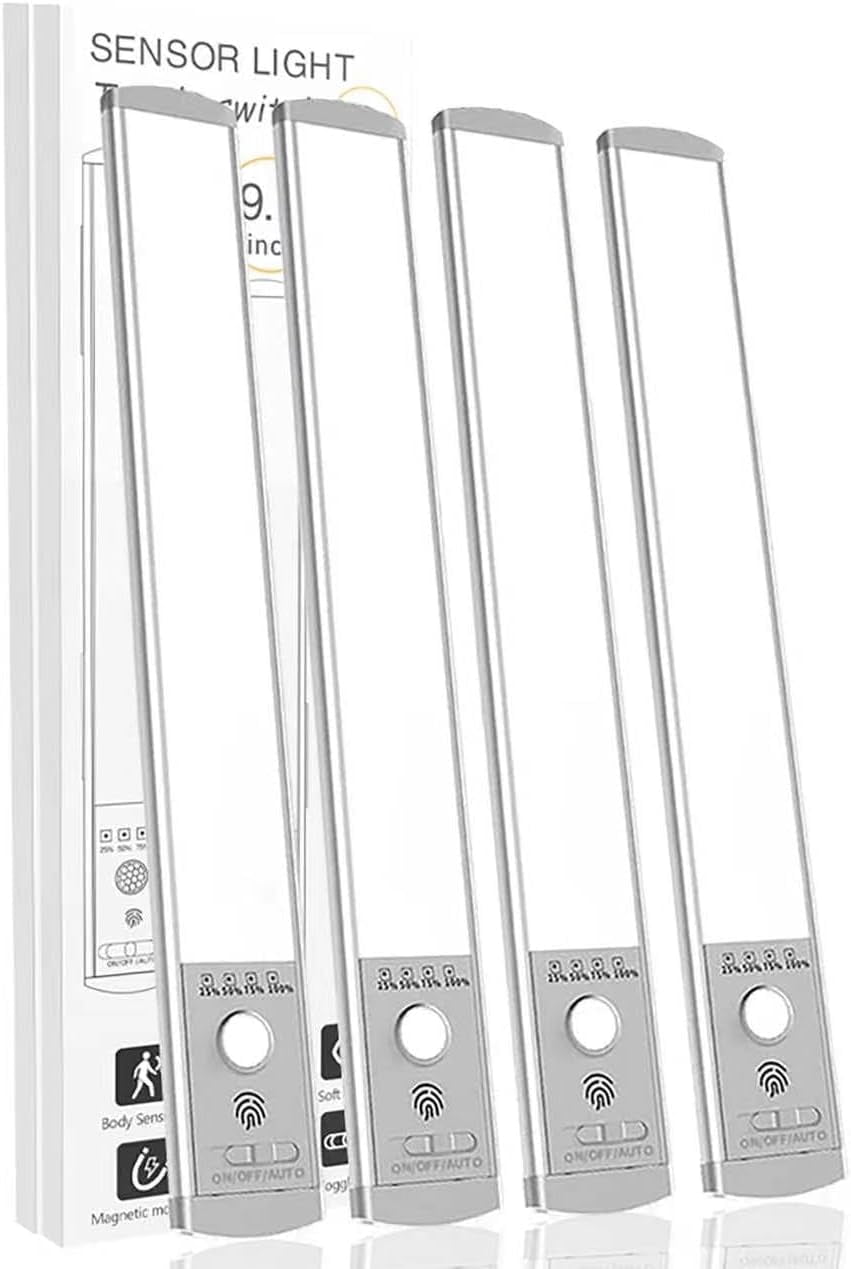 4-Pack Under Cabinet Lights, 1500mAh Rechar able 52-LED Motion Sensor ...