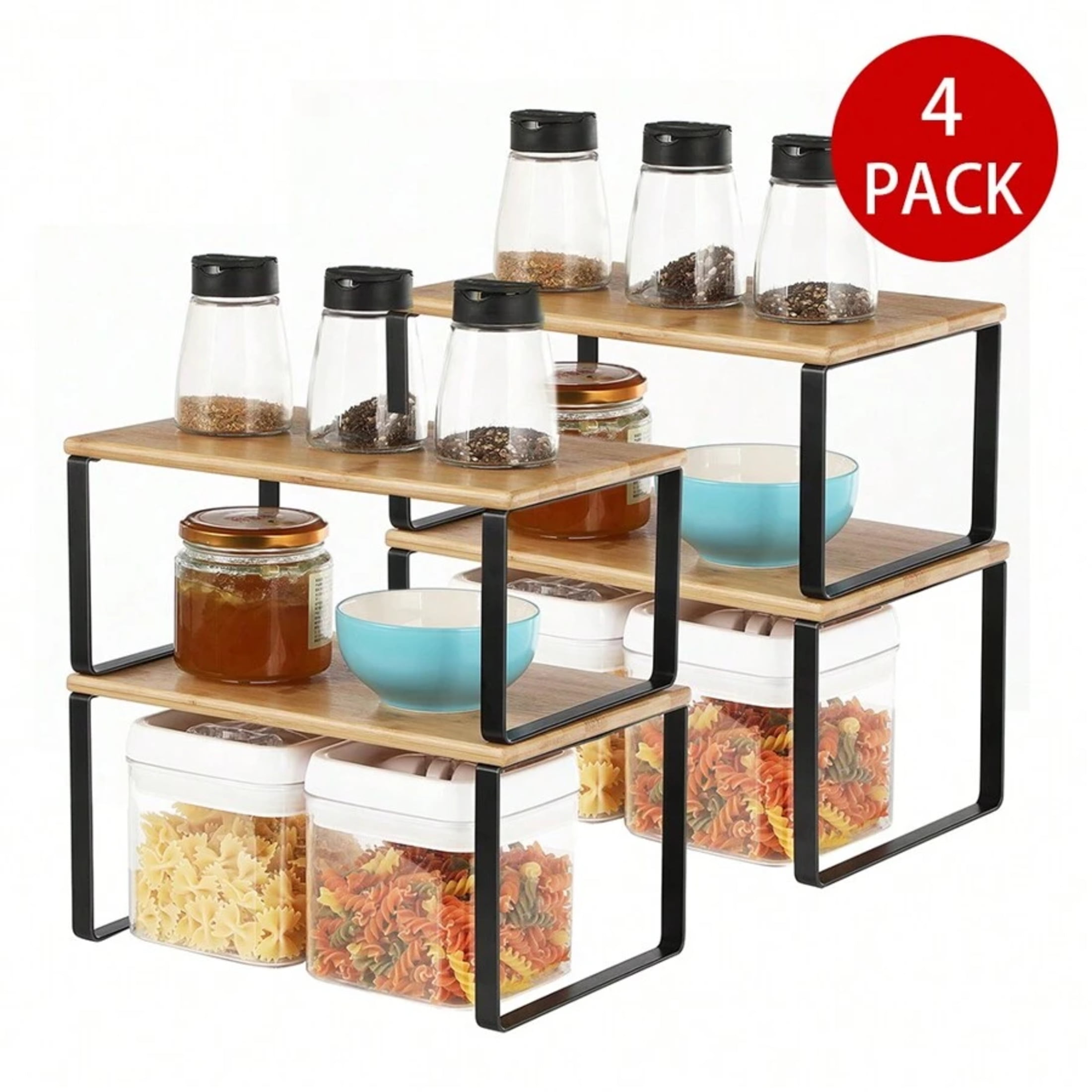 4 Pack Cabinet Organizer Shelf, Kitchen Counter Shelves, Kitchen ...