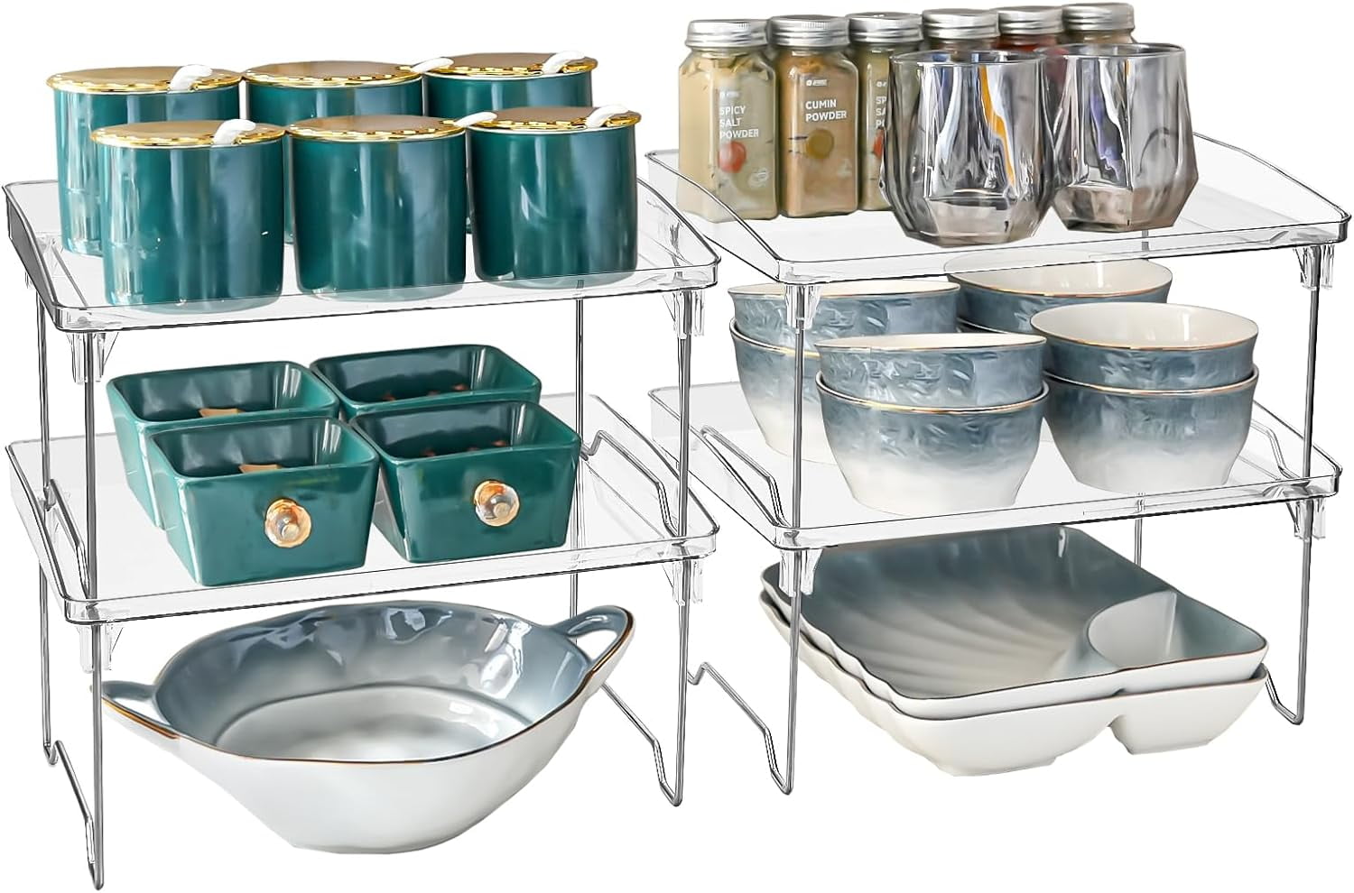 4 Pack Cabinet Organizer Shelf, Stackable Kitchen Counter Shelves ...