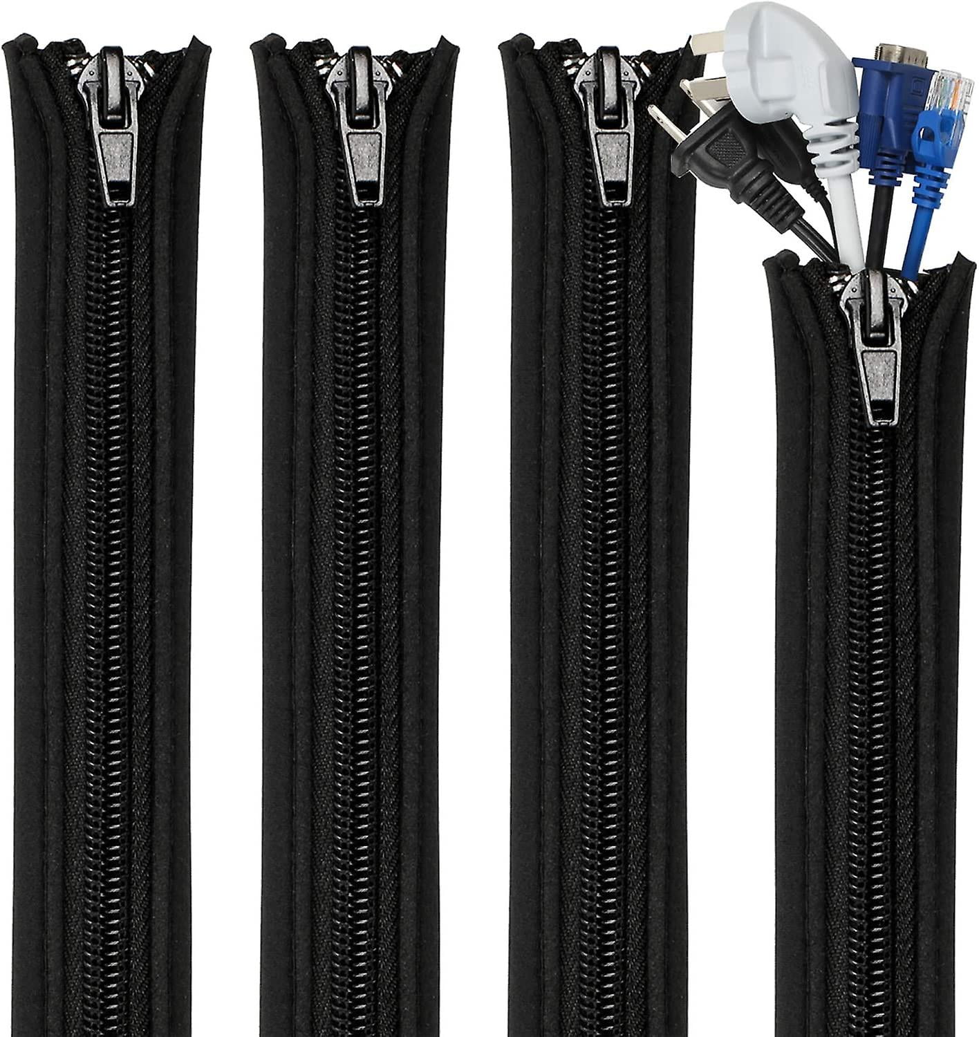 4 Pack Cable Management Sleeves, Cord Organizer Sleeve With Zipper ...