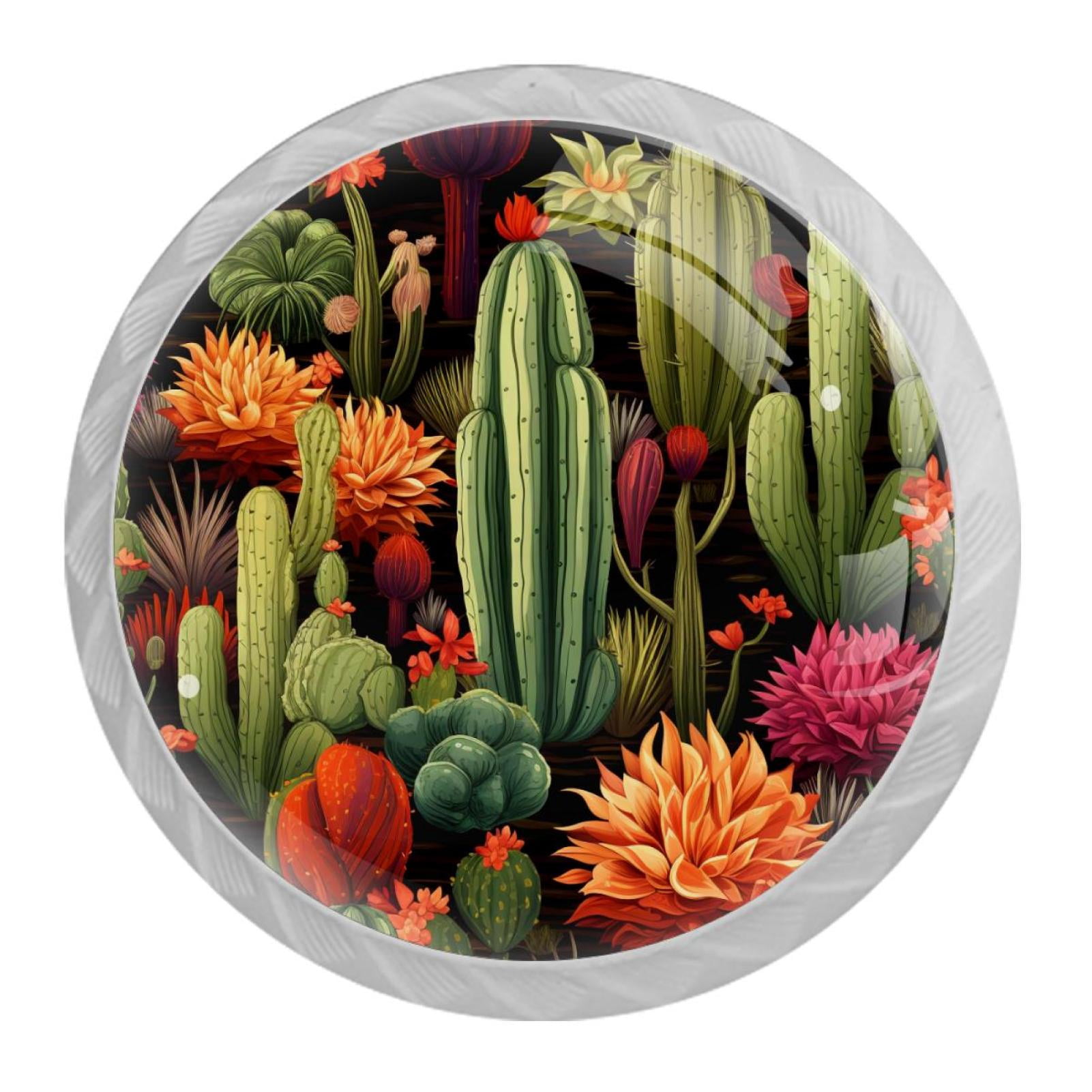 4 Pack Cactus Plant Drawer Knobs Round Shaped Crystal Glass 35mm ...