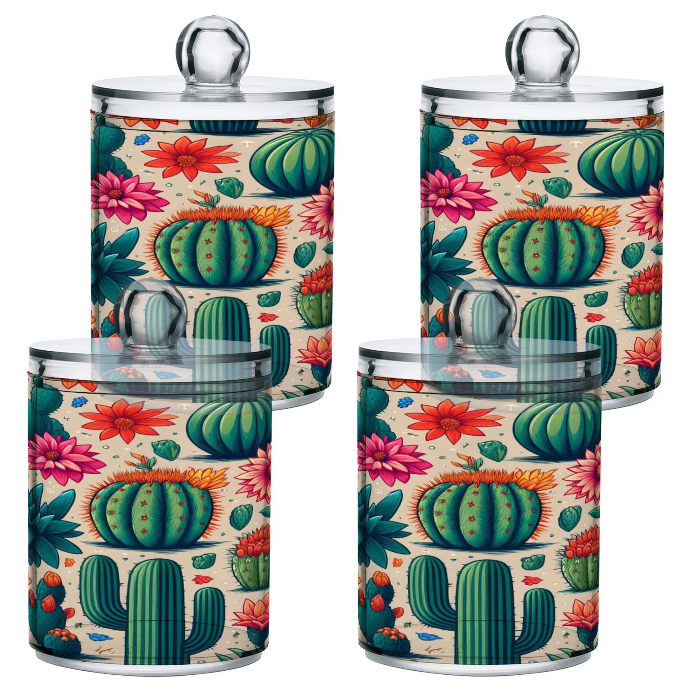 4 Pack Cactus and Desert Flower Qtip Holder Dispenser Clear Plastic ...