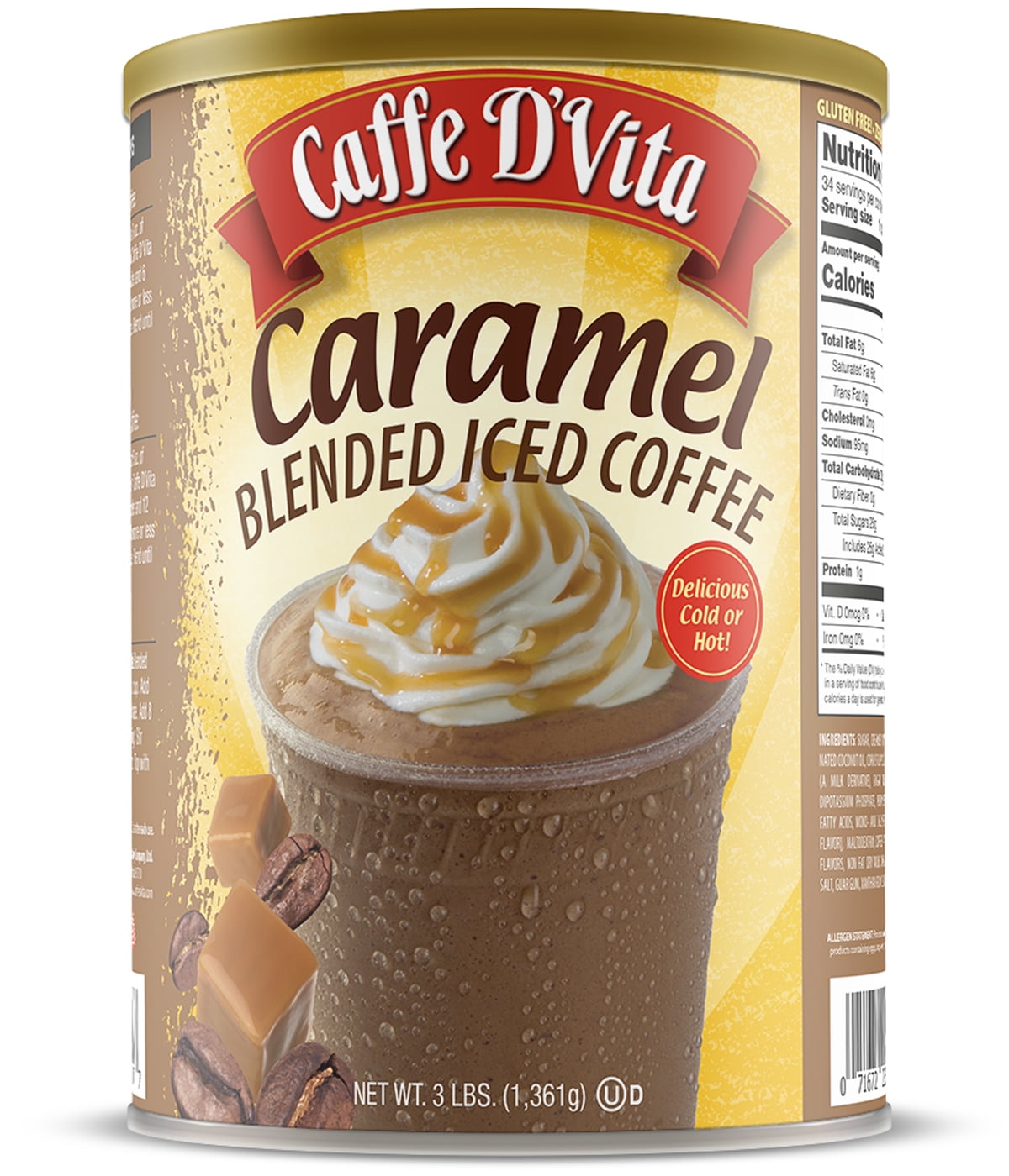 (4 Pack) Caffe D'Vita Caramel Latte Blended Iced Coffee, 48 oz Canister ...