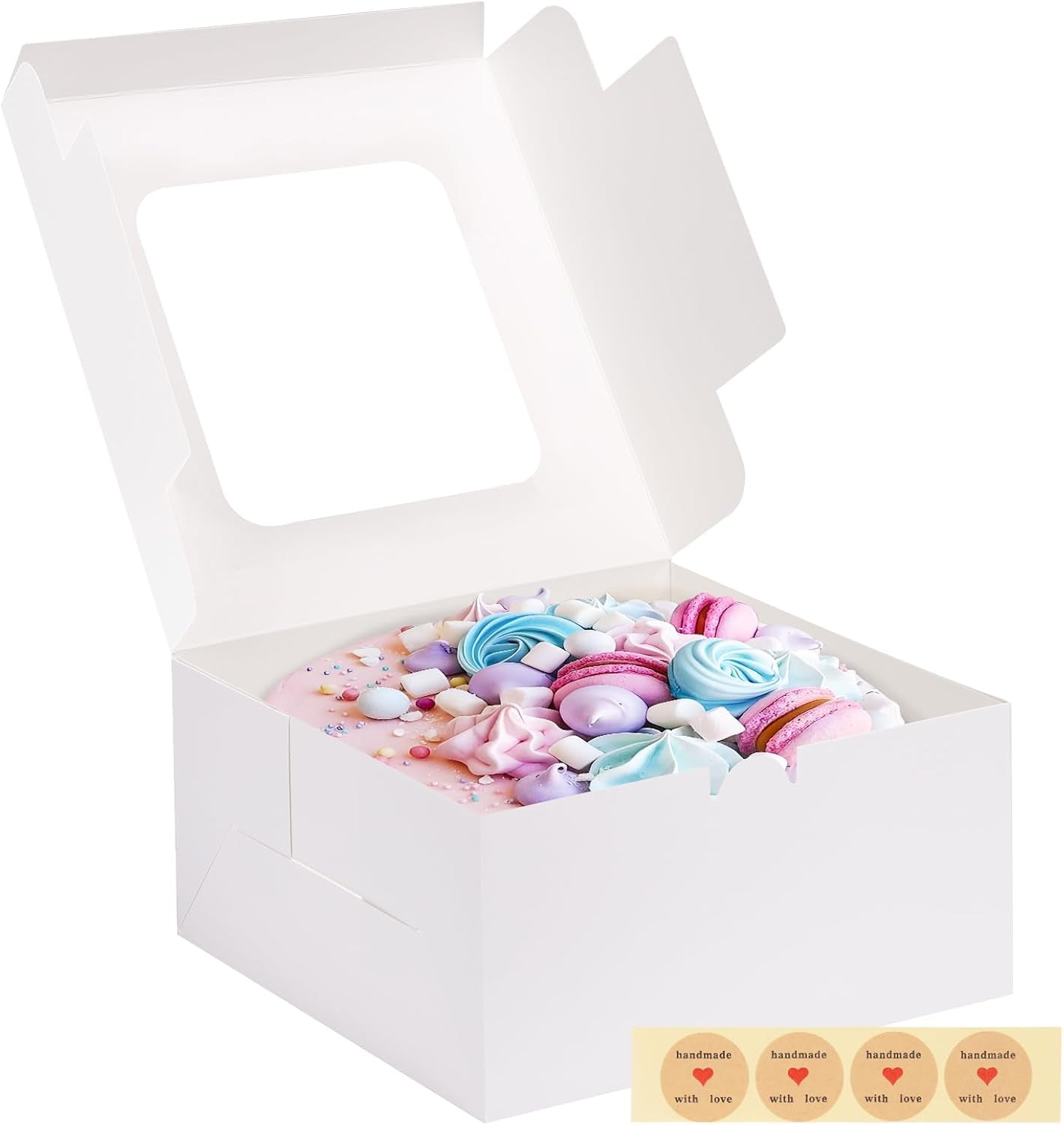 4 Pack Cake Boxes with Window, 10x10x5 Inches White Bakery Containers ...