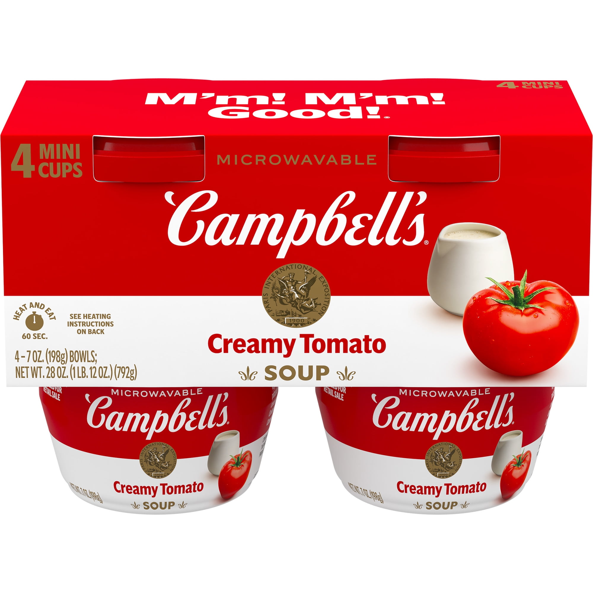 Campbell's Creamy Tomato Soup, 4 Pack, 7 oz Microwavable Bowl ...