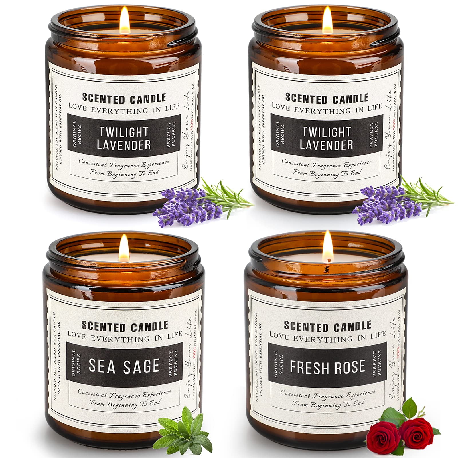 4 Pack Candles for Home Scented, Sage, Lavender and Rose Scent Candles ...