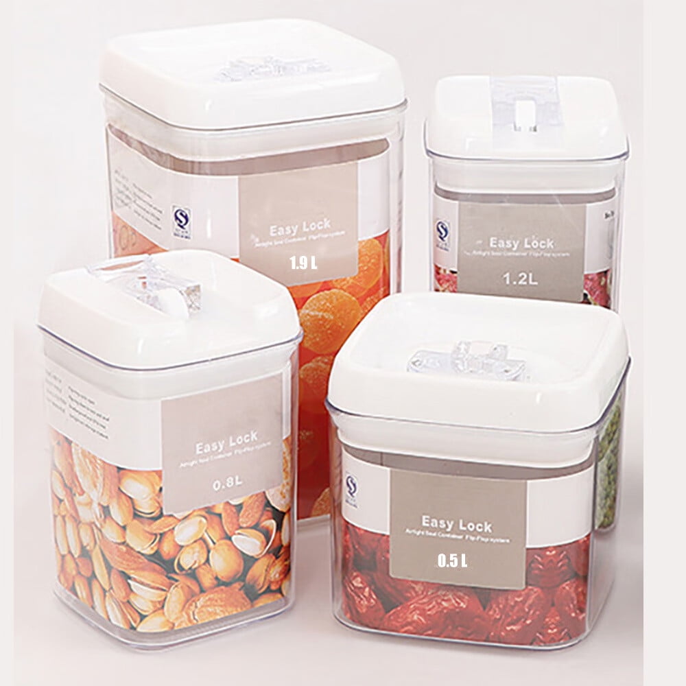 4-Pack Canister Containers with Lids Square Food Storage Container Set 0.5L 0.8L 1.2L 1.9L ...