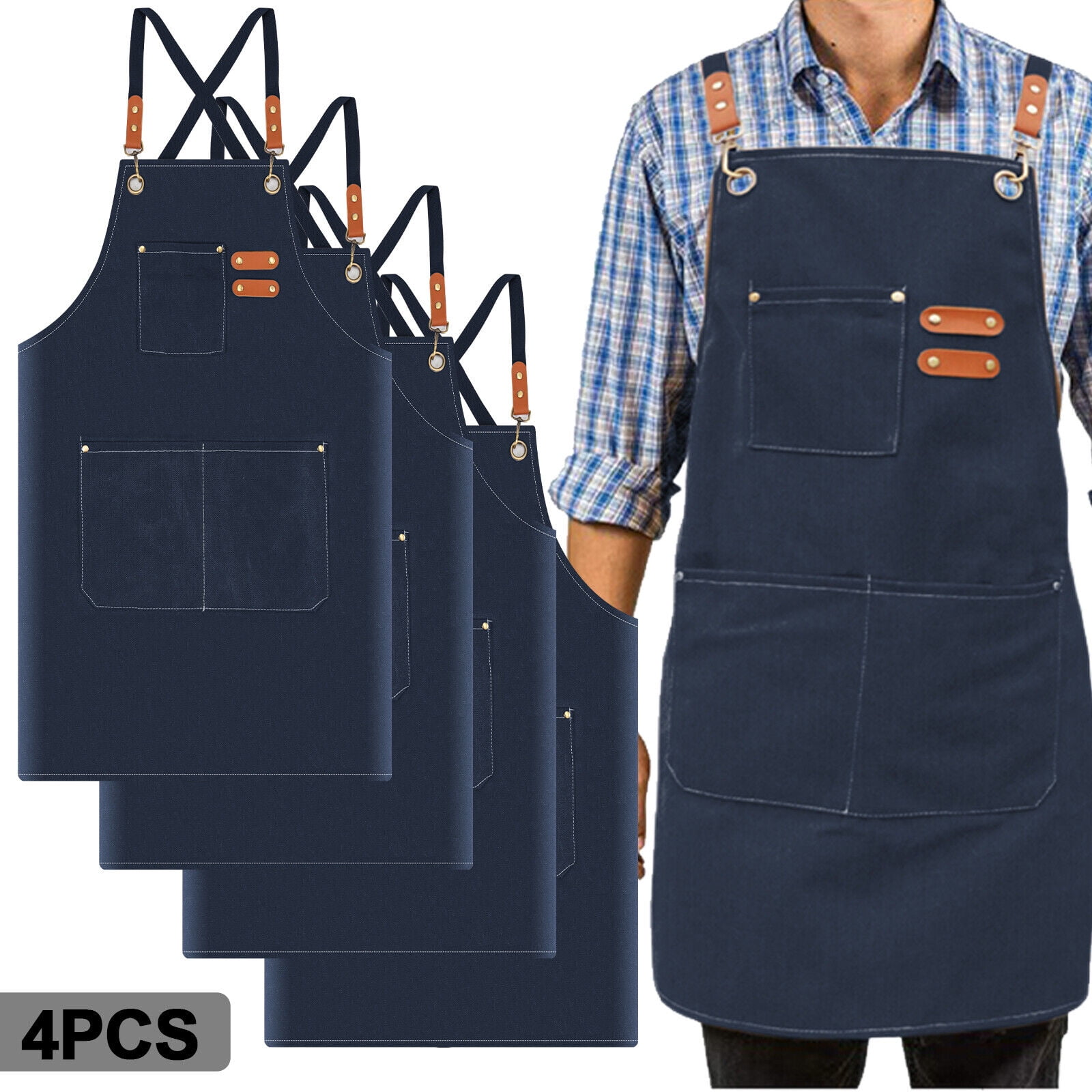 4 Pack Canvas Aprons with 3 Pockets for Bartender Hairstylist Gardening ...