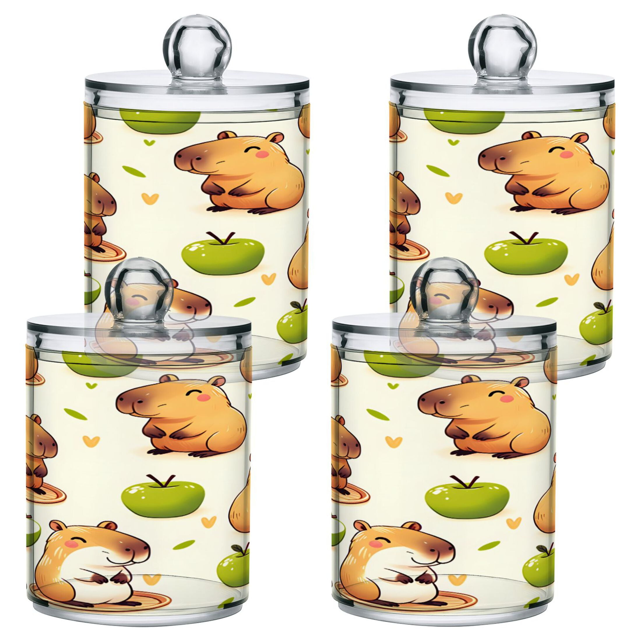 4 Pack Capybara with Apple Qtip Holder Dispenser Clear Plastic Storage ...