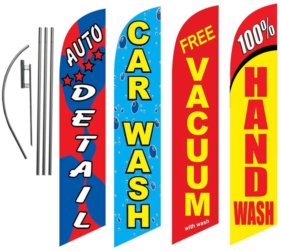 4 Pack Car Wash Signs Package Car Wash Advertising Package, Auto Detail ...