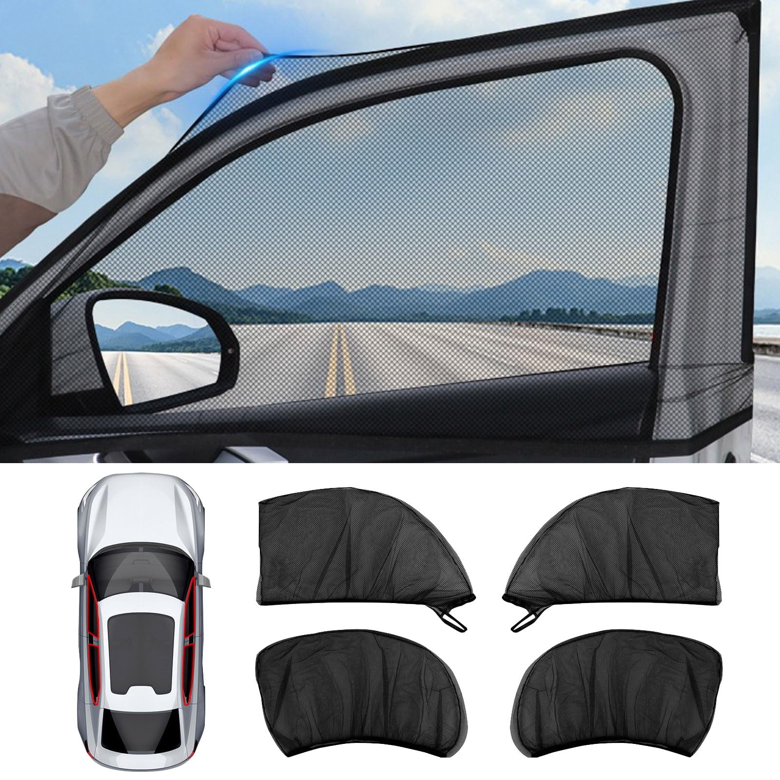 4-Pack Car Window Shades with Insect Screen, UV Blocking & Breathable ...