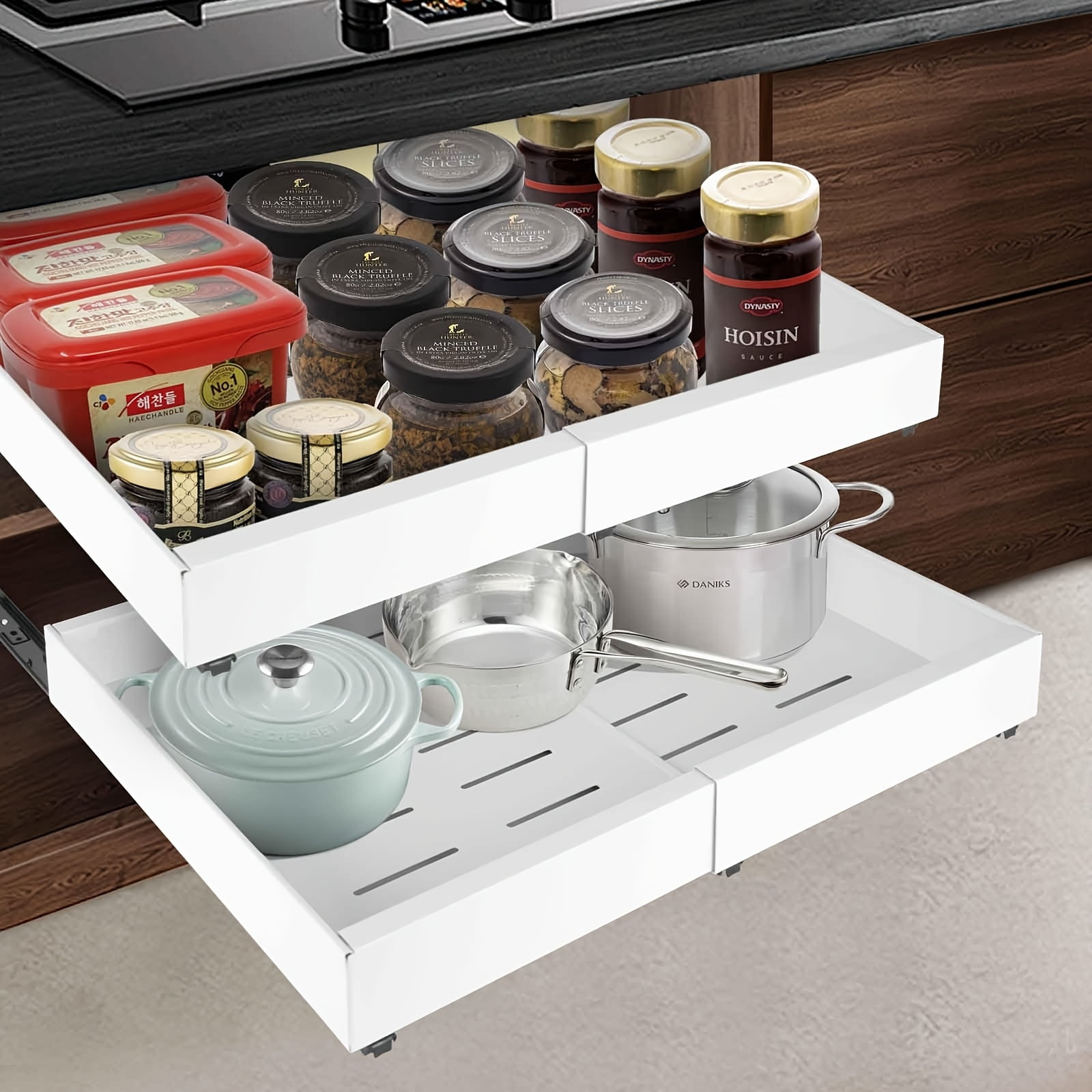 4-Pack Carbon Steel Pull-Out Cabinet Organizer - Expandable, Silent ...