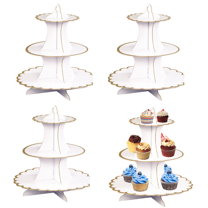 4 Pack Cardboard Cake Stand, 3 Tier Round Paper Cupcake Holder, White ...
