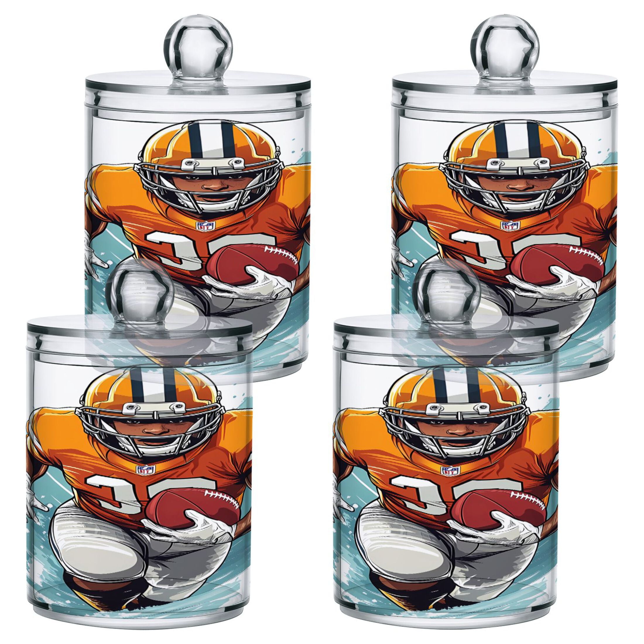 4 Pack Cartoon American Football Player Qtip Holder Dispenser Clear ...