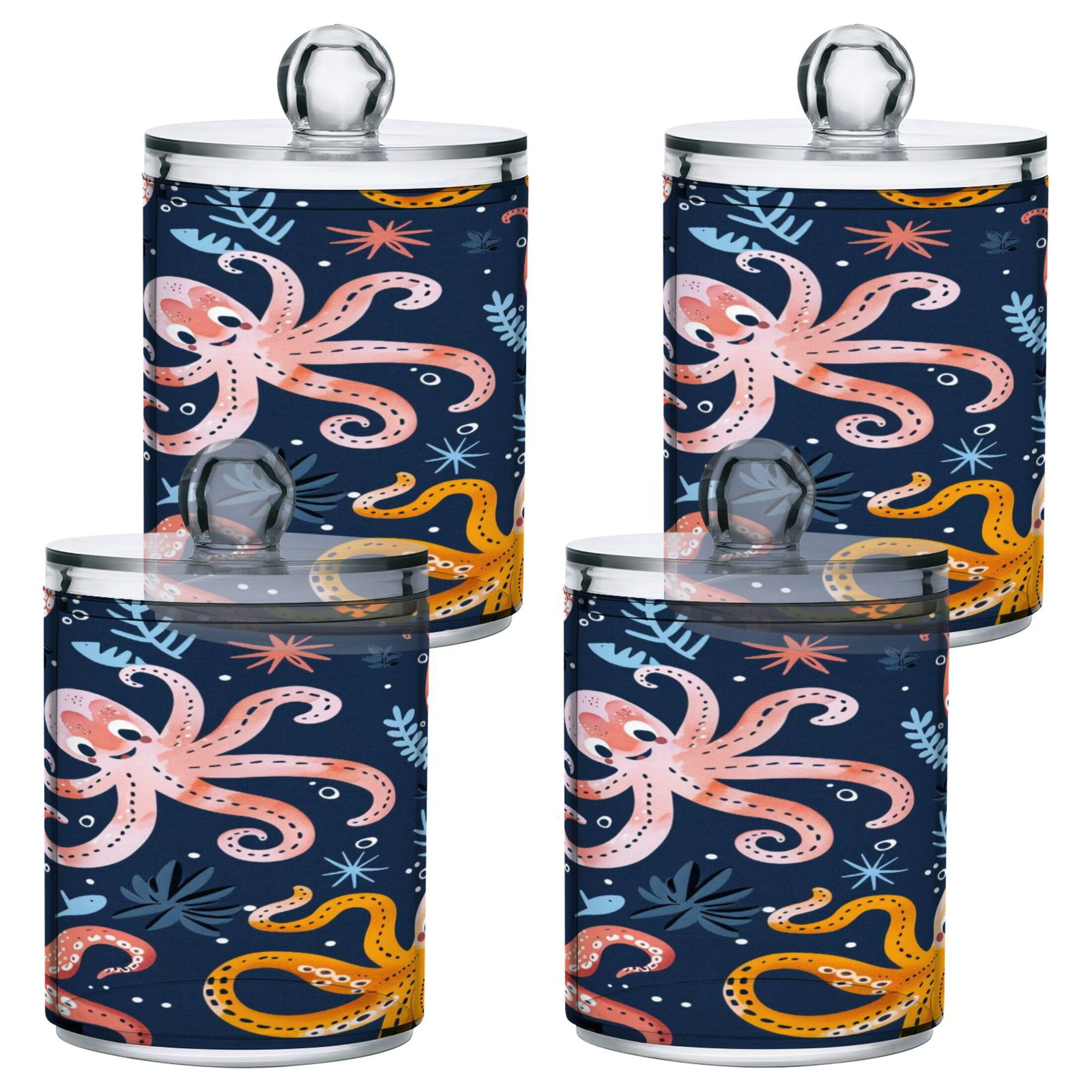 4 Pack Cartoon Funny Octopus Qtip Holder Dispenser Clear Plastic ...