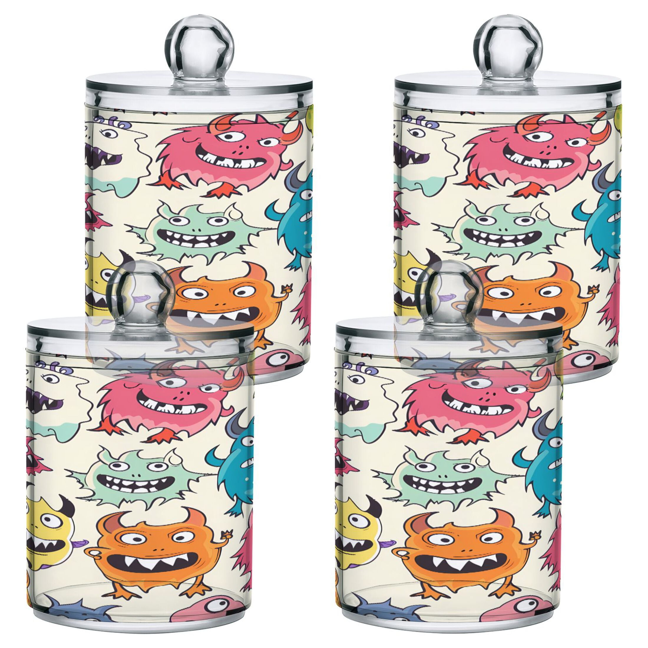 4 Pack Cartoon Lovely Monsters Qtip Holder Dispenser Clear Plastic ...
