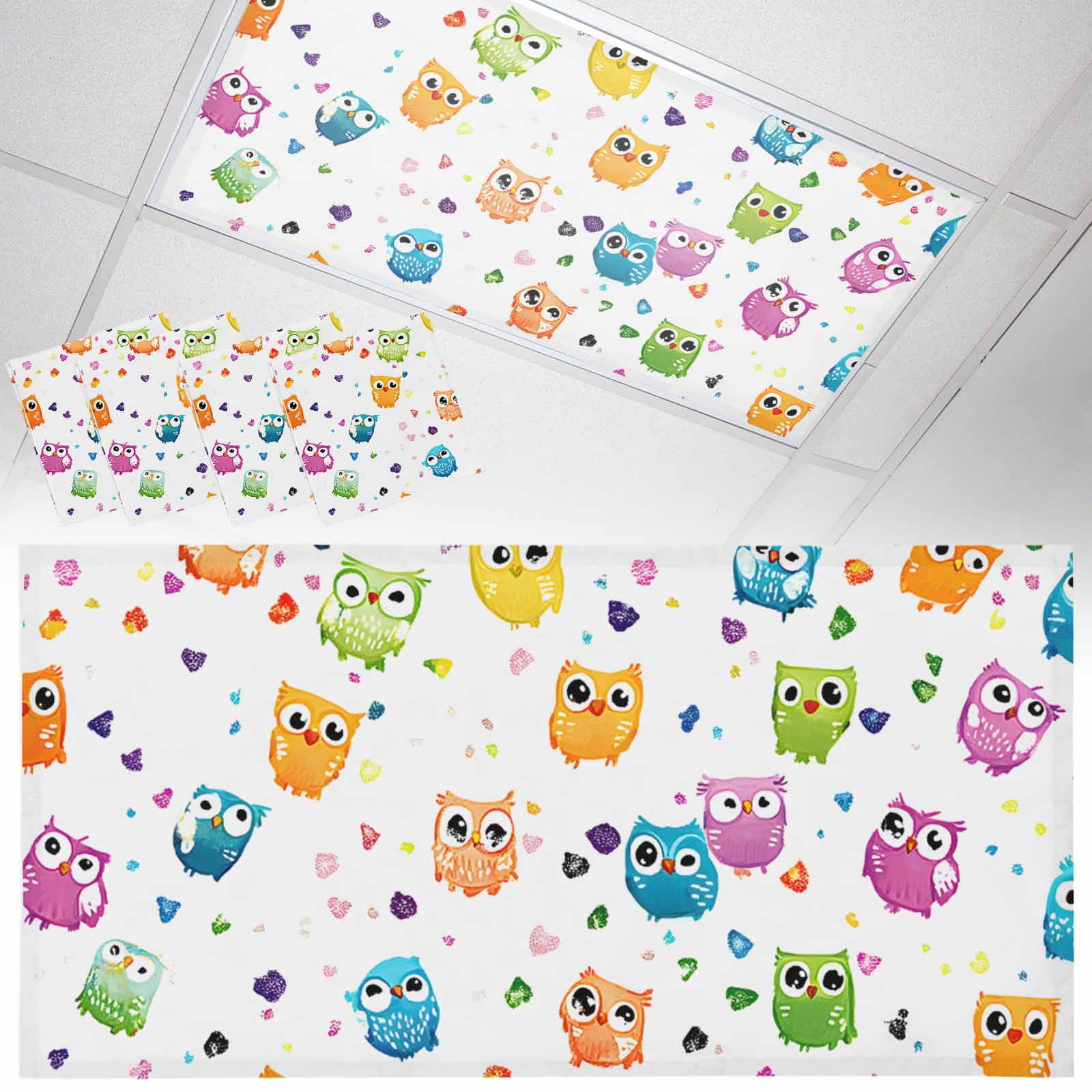 4 Pack Cartoon Owl Fluorescent Light Covers for Ceiling Lights Cute ...
