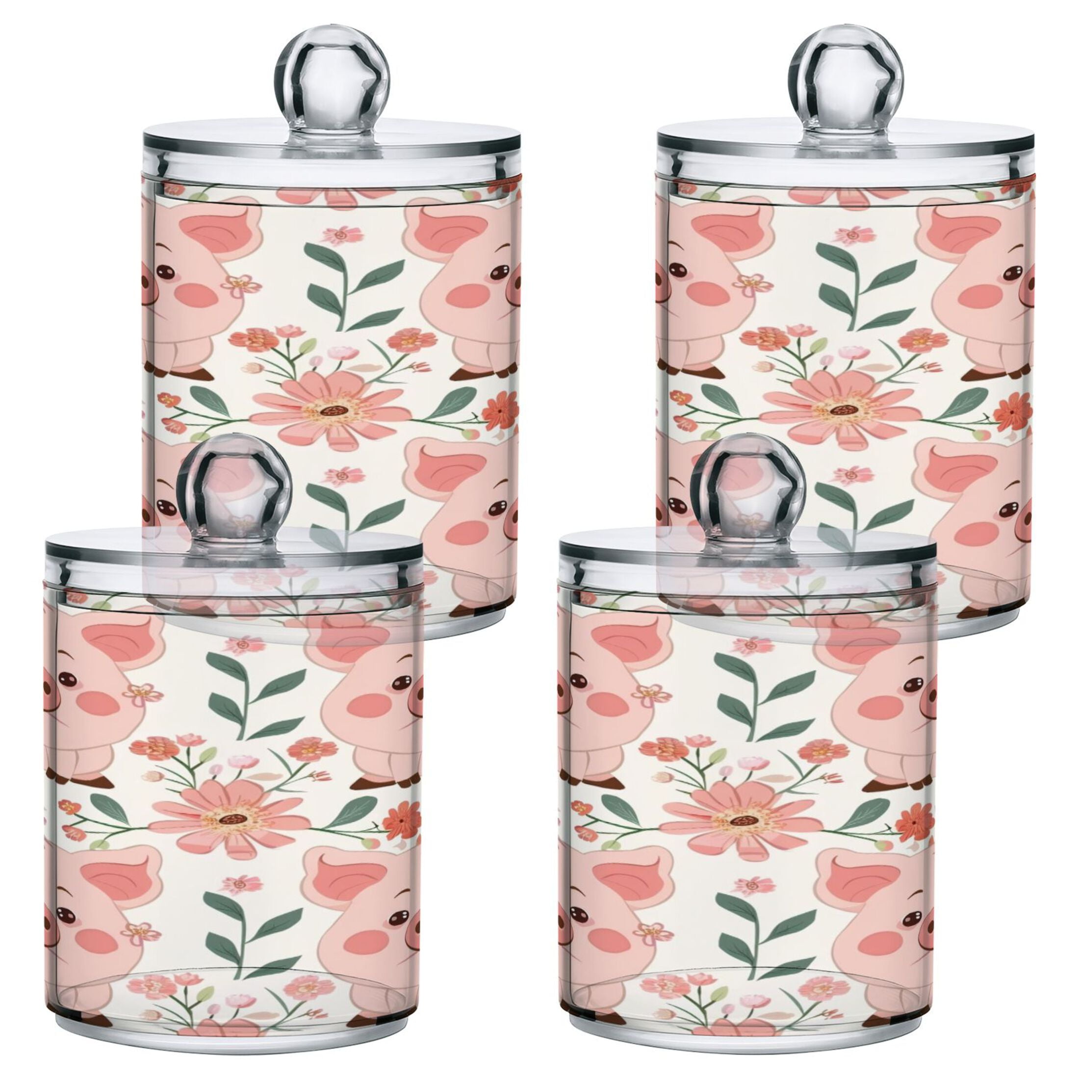 4 Pack Cartoon Pig with Flower Qtip Holder Dispenser Clear Plastic ...