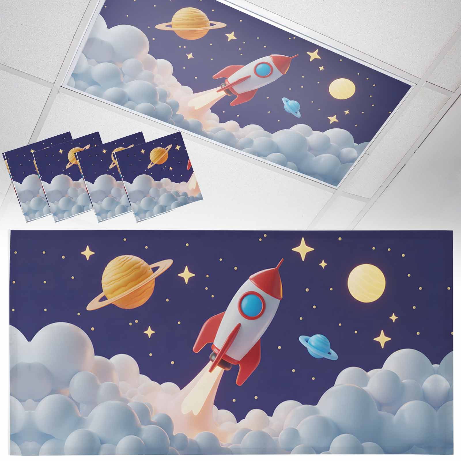 4 Pack Cartoon Rocket Fluorescent Light Covers for Ceiling Lights Cloud ...