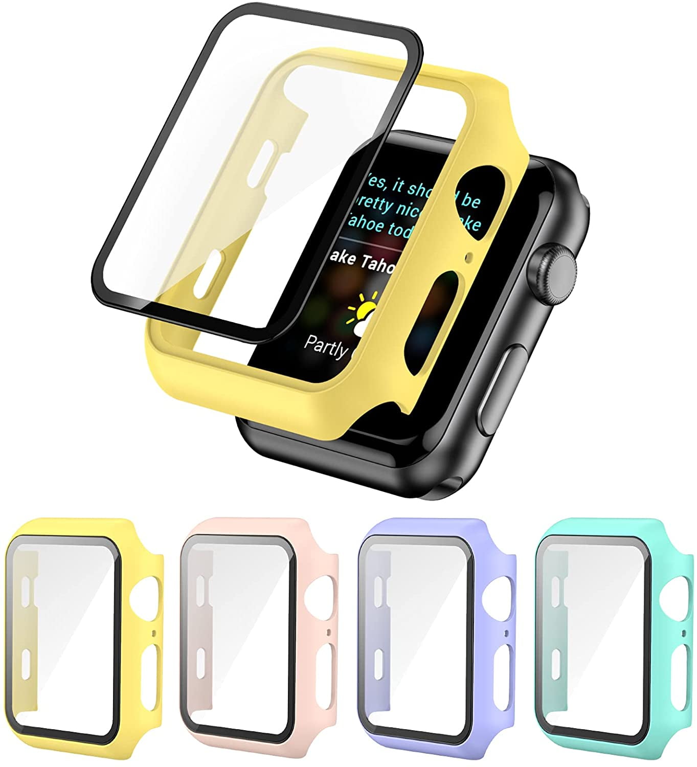 4 Pack Case with Tempered Glass Screen Protector for Apple Watch Series ...
