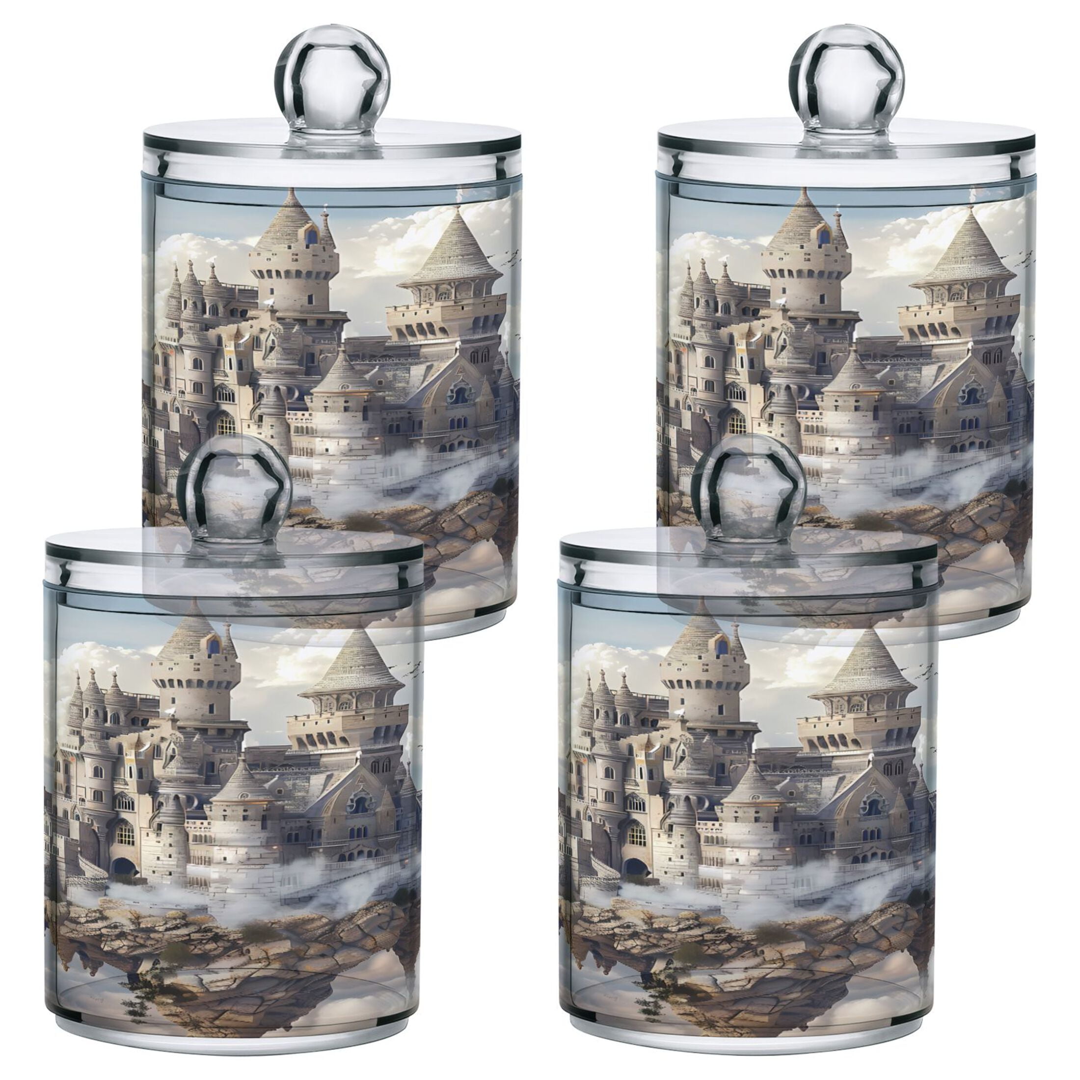 4 Pack Castles Float in Air Qtip Holder Dispenser Clear Plastic Storage ...