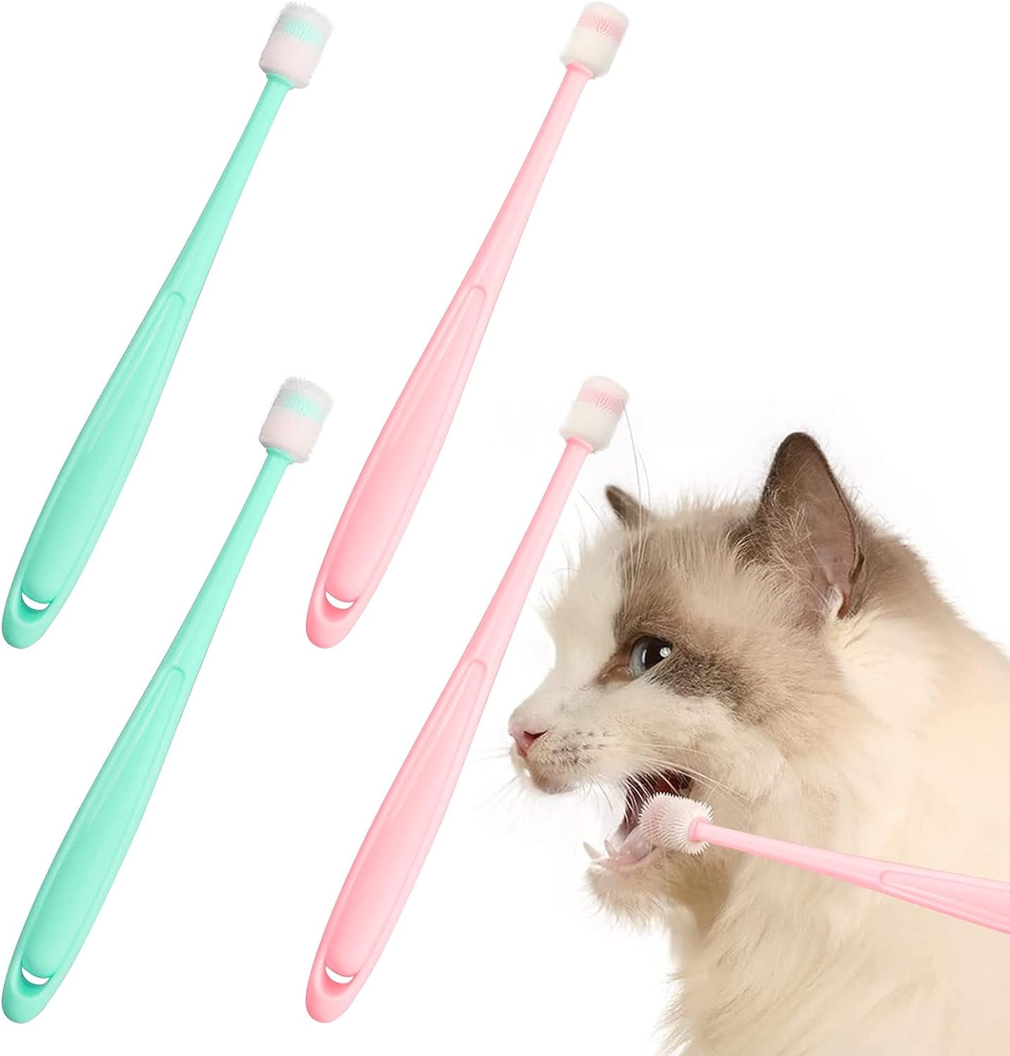 4 Pack Cat & Dog Toothbrush 360 Degree Cleaning Soft Bristled Brush ...