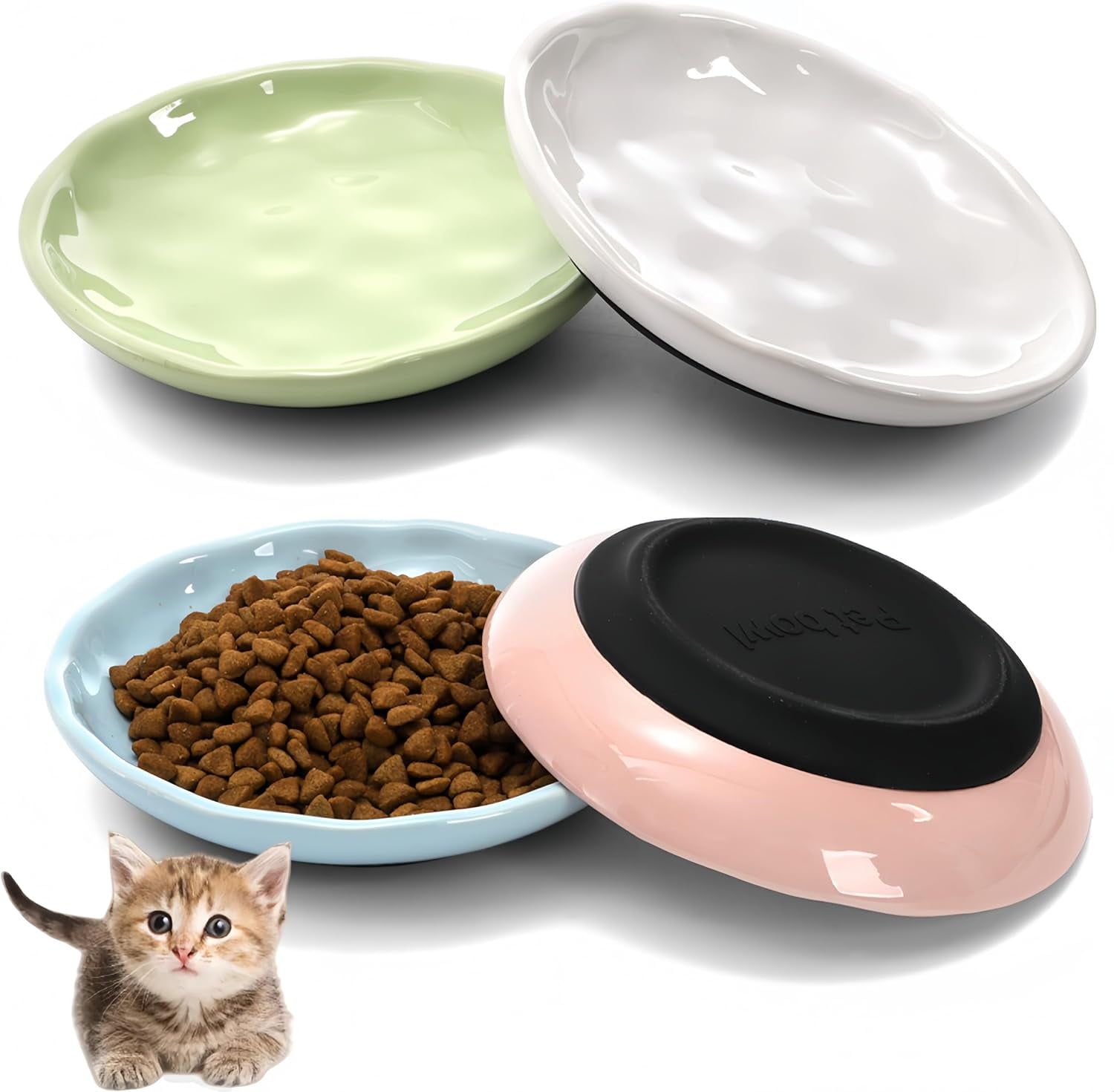4 Pack Cat Food Bowl, Ceramic Cat Wet Food Bowls for Indoor Cats, Anti ...