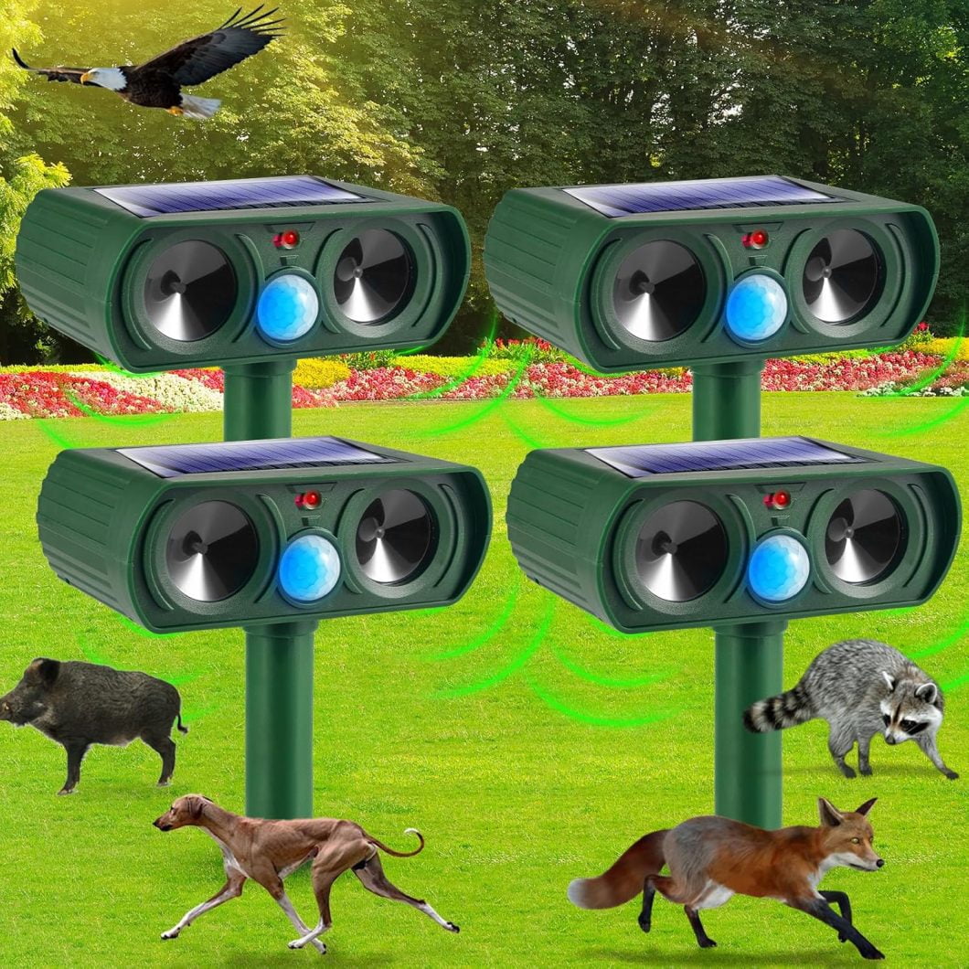 4 Pack Cat Repellent Outdoor,Solar Ultrasonic Animal Repeller Outdoor ...