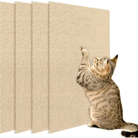 4 Pack Cat Scratch Mats 24”x16”, Self-Adhesive Trimmable Cat Scratching ...