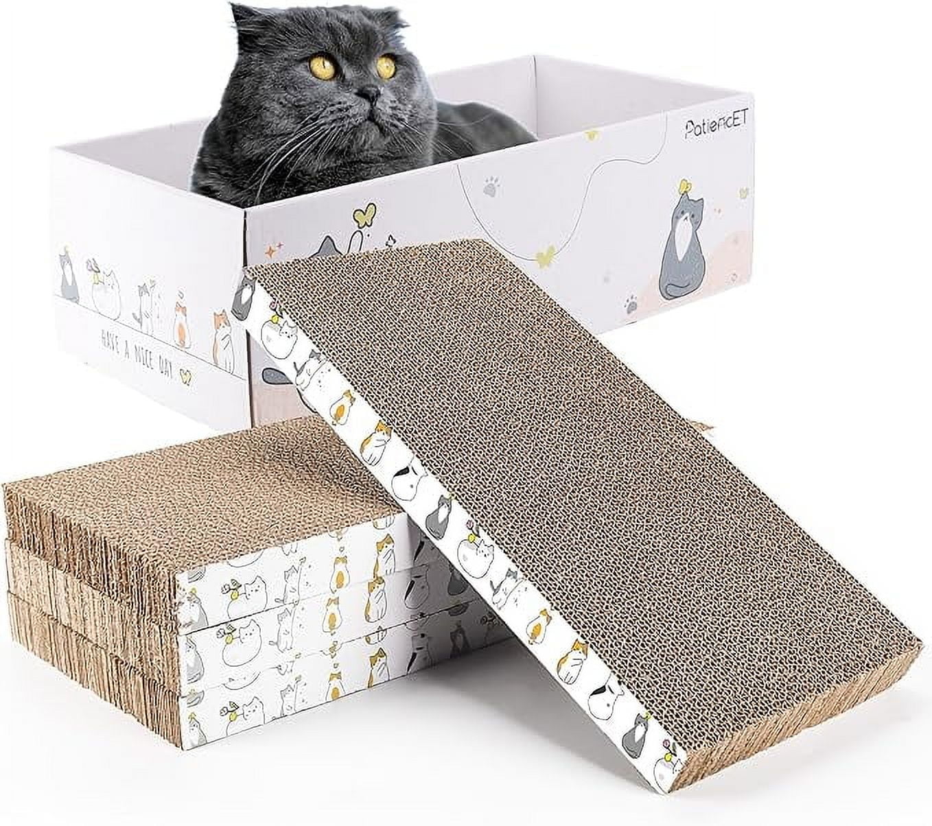4 Pack Cat Scratch Pad with Box, Cardboard Cat Scratcher for Indoor Cats, Reversible Scratcher ...