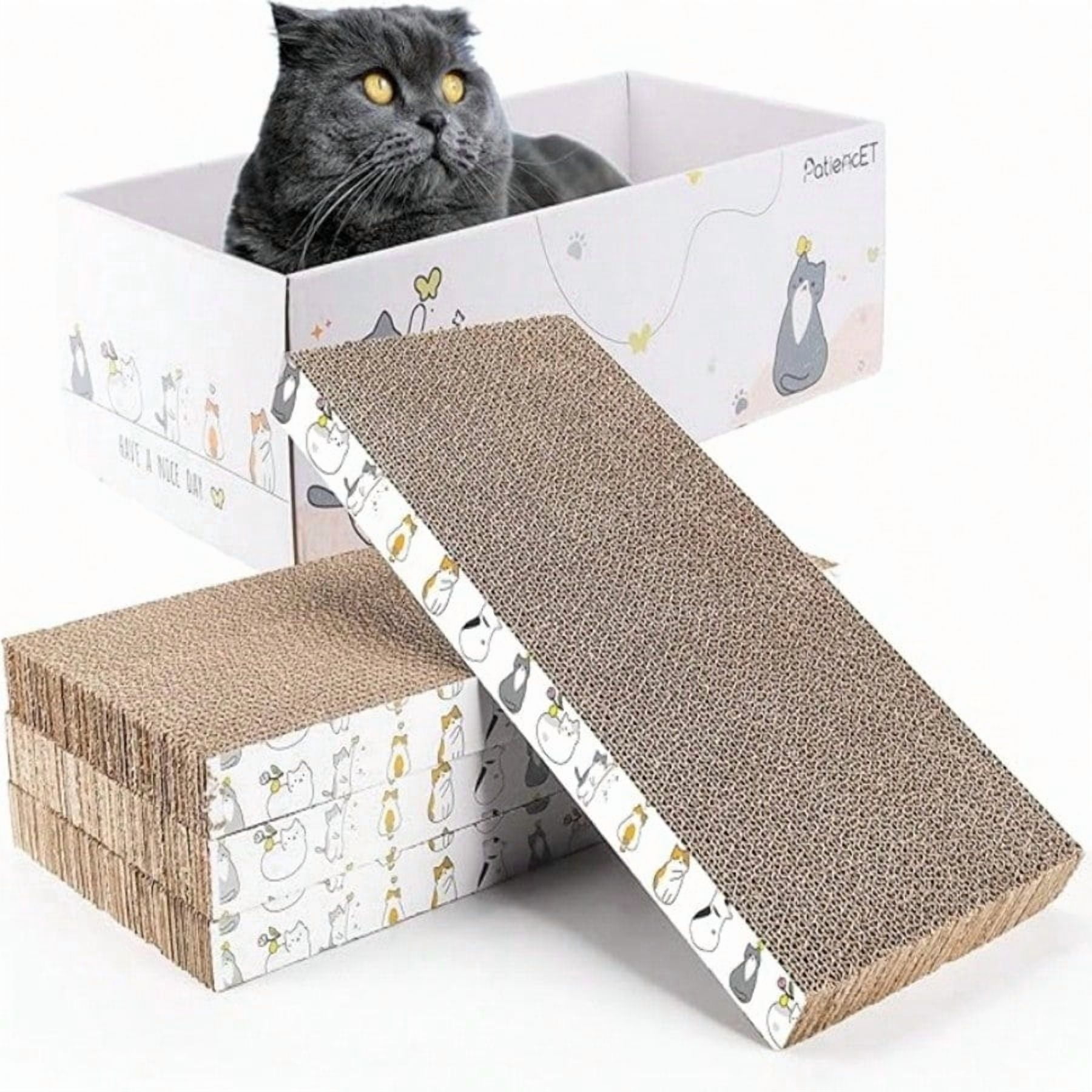 4 Pack Cat Scratch Pad With Box, Cardboard Cat Scratcher For Indoor ...