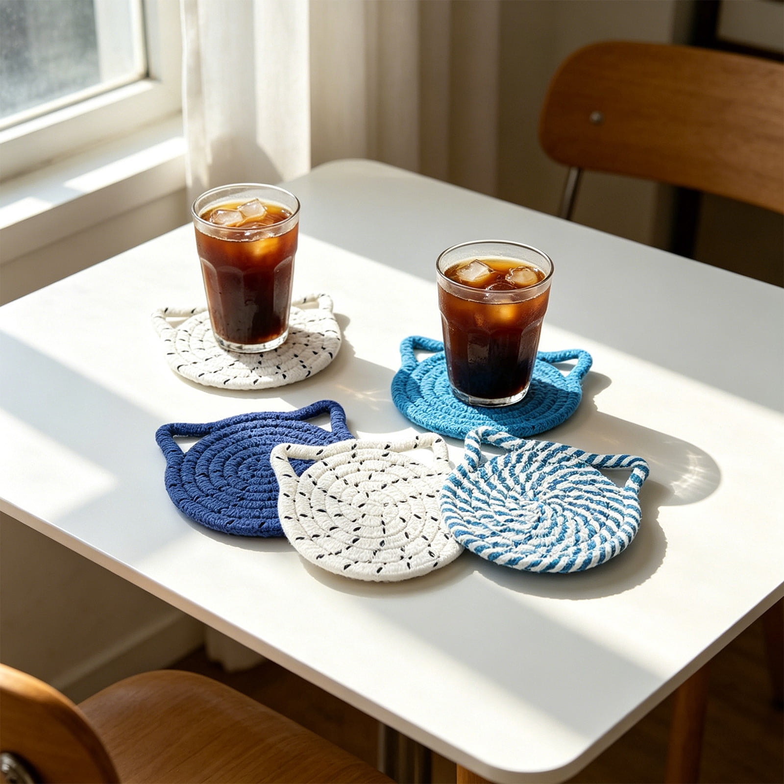 4 Pack Cat-Shaped Rope Coaster, Handmade Braided Drink Coasters, Boho ...