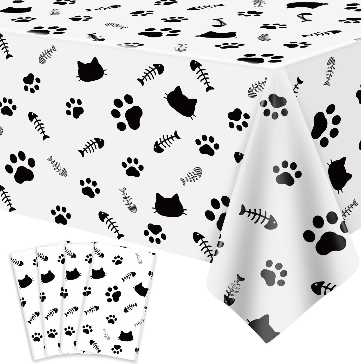 4 Pack Cat Tablecloth Paw Print BSL1 Tablecloth Cat Cover Cute Cats ...
