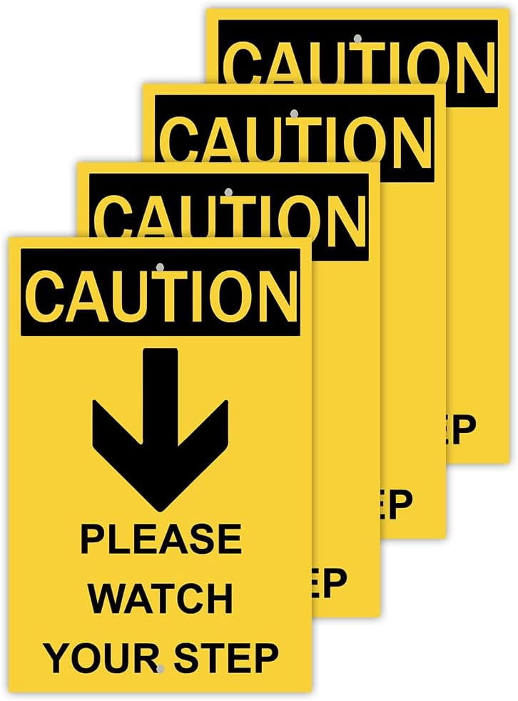 4 Pack Caution Please Watch Your Step Sign - Rust Free, Caution Warning ...