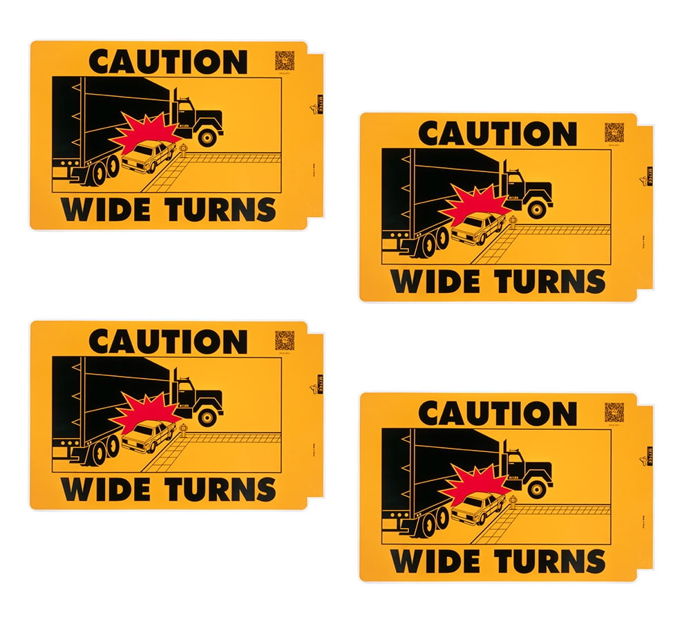 4 Pack Caution Self-Adhesive Wide Turns Truck Decal w/ Truck & Car ...