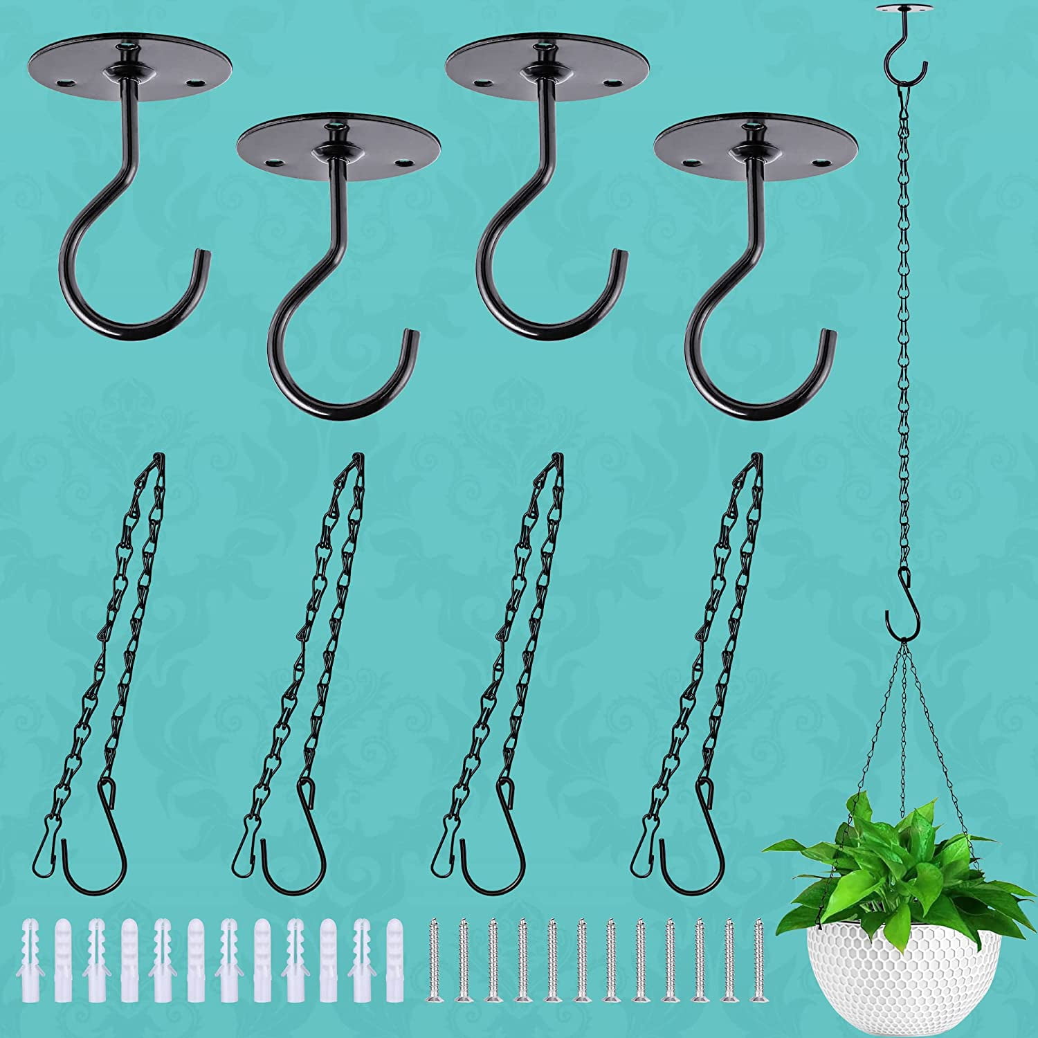4 Pack Ceiling Hooks with Hanging Chains for Hanging Birdfeeder, Plants ...