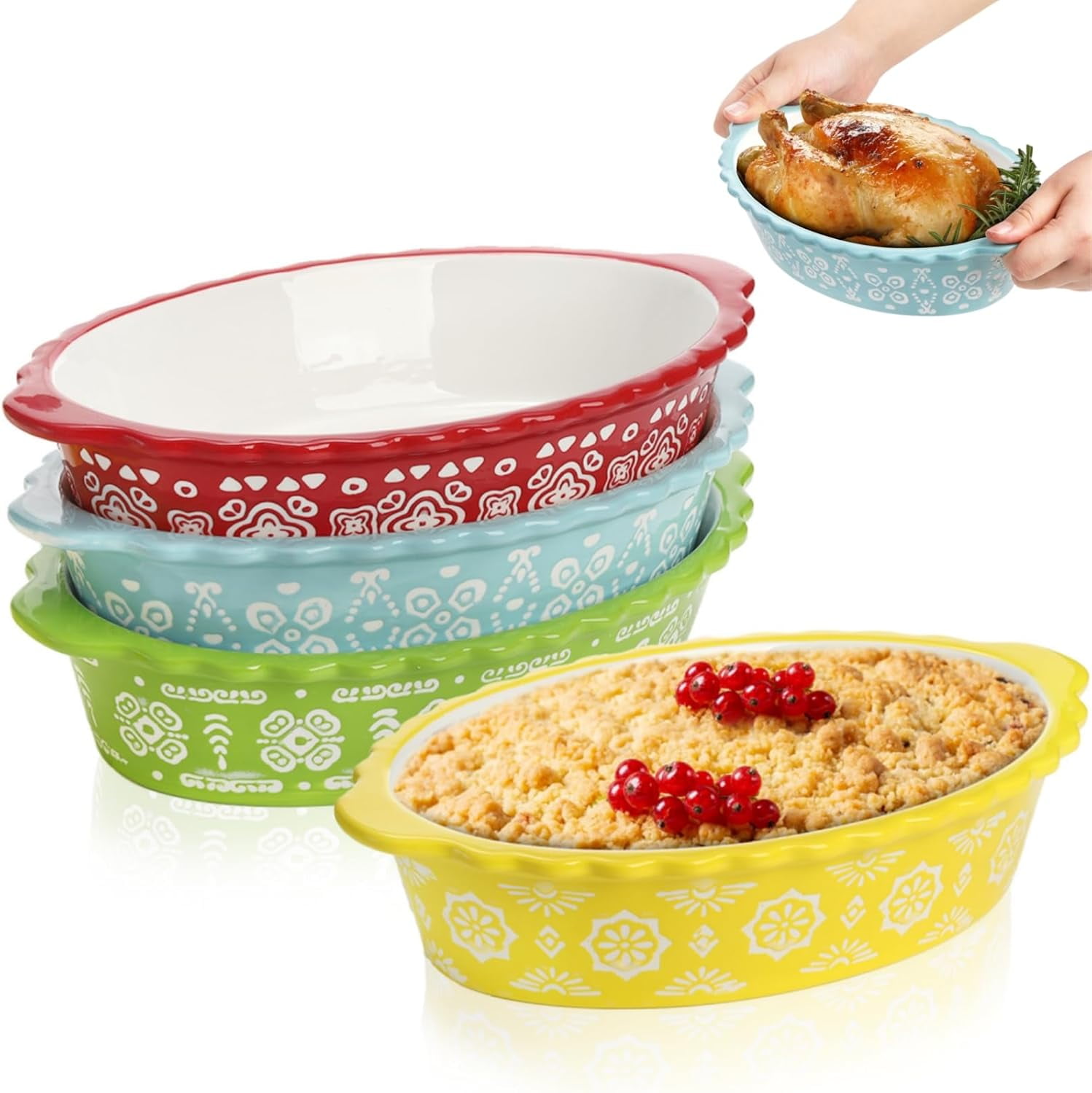 4-Pack Ceramic Au Gratin Baking Dishes, 28 oz Oval Casserole Pans with ...