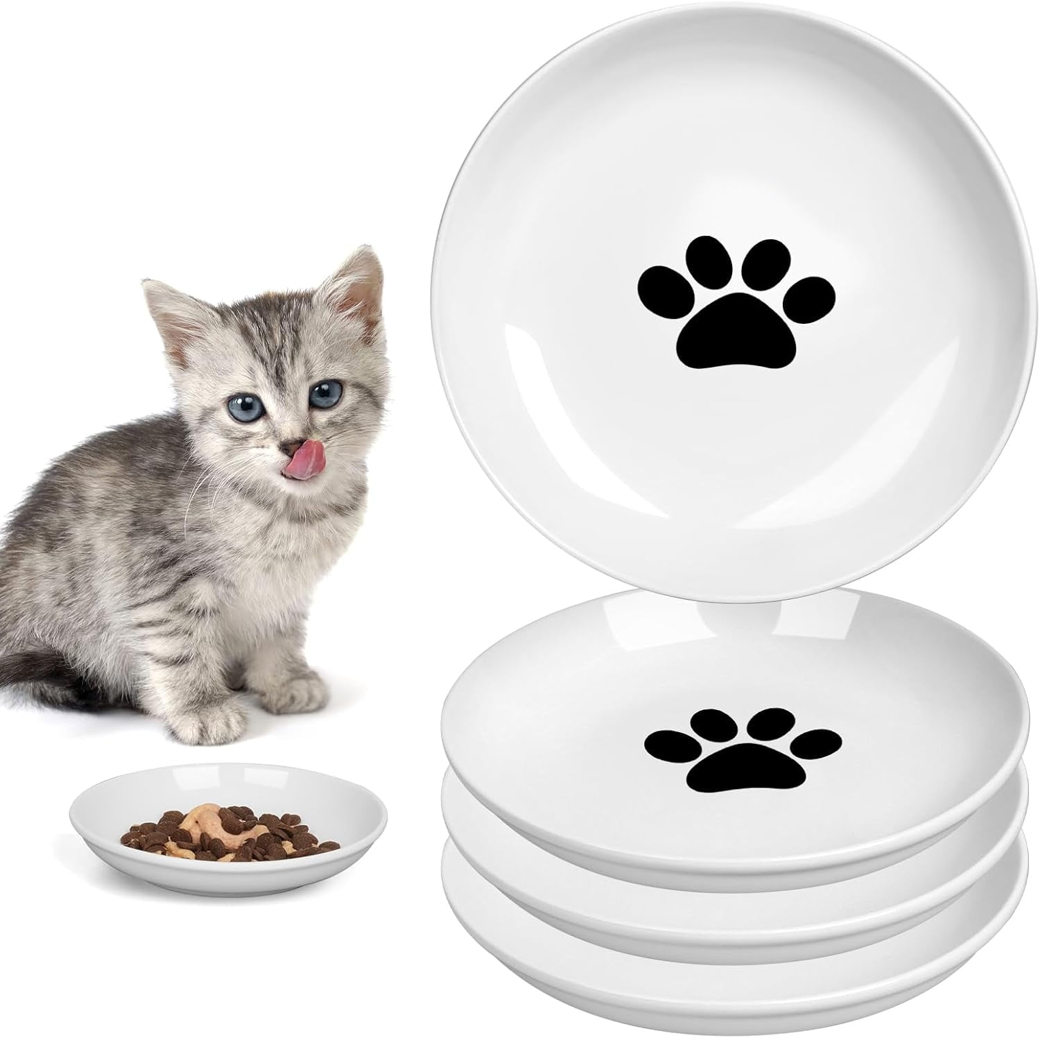 4 Pack Ceramic Cat Food Bowls, 5.9 Inch Ceramic Cat Dishes Set for ...