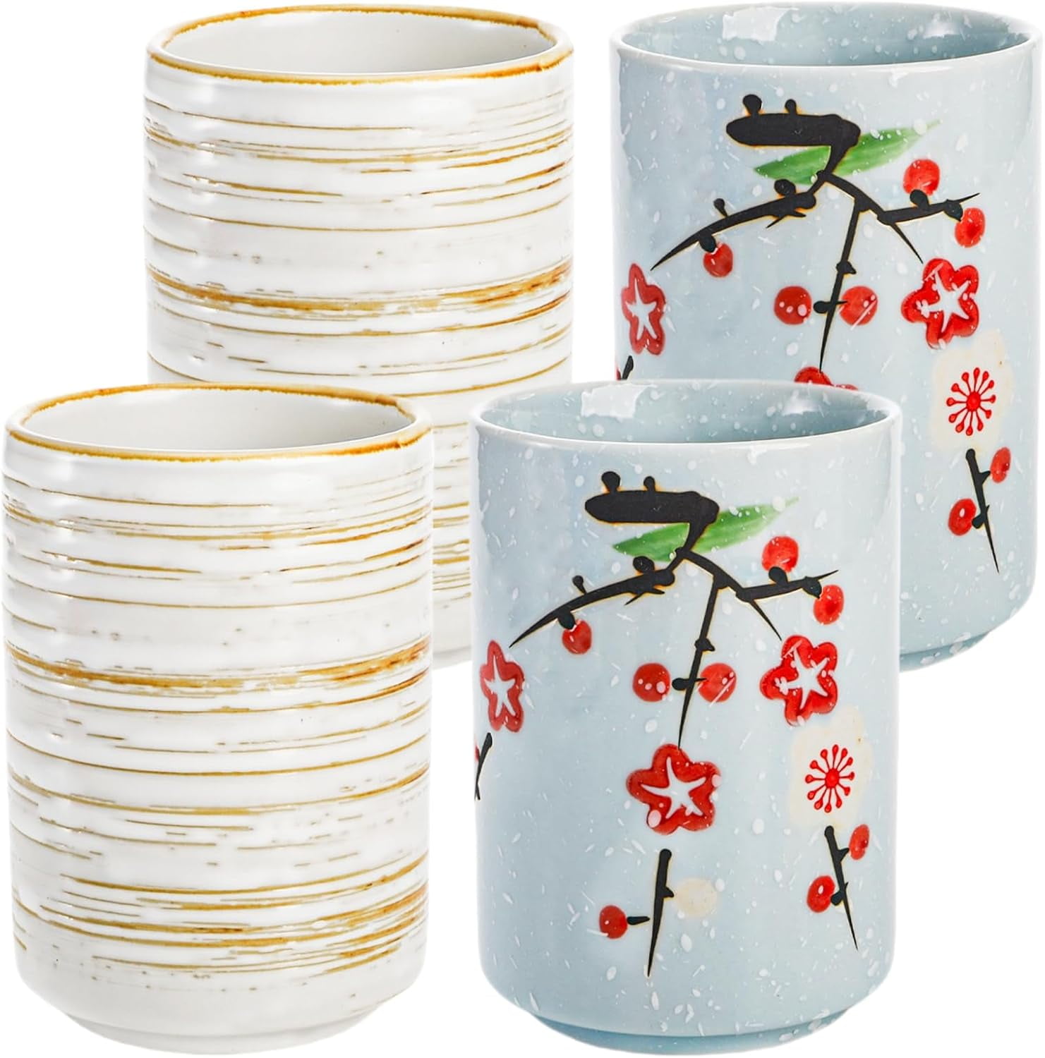 4 Pack Ceramic Cup without Handle, 11 Oz Japanese Teacup Set with Good ...