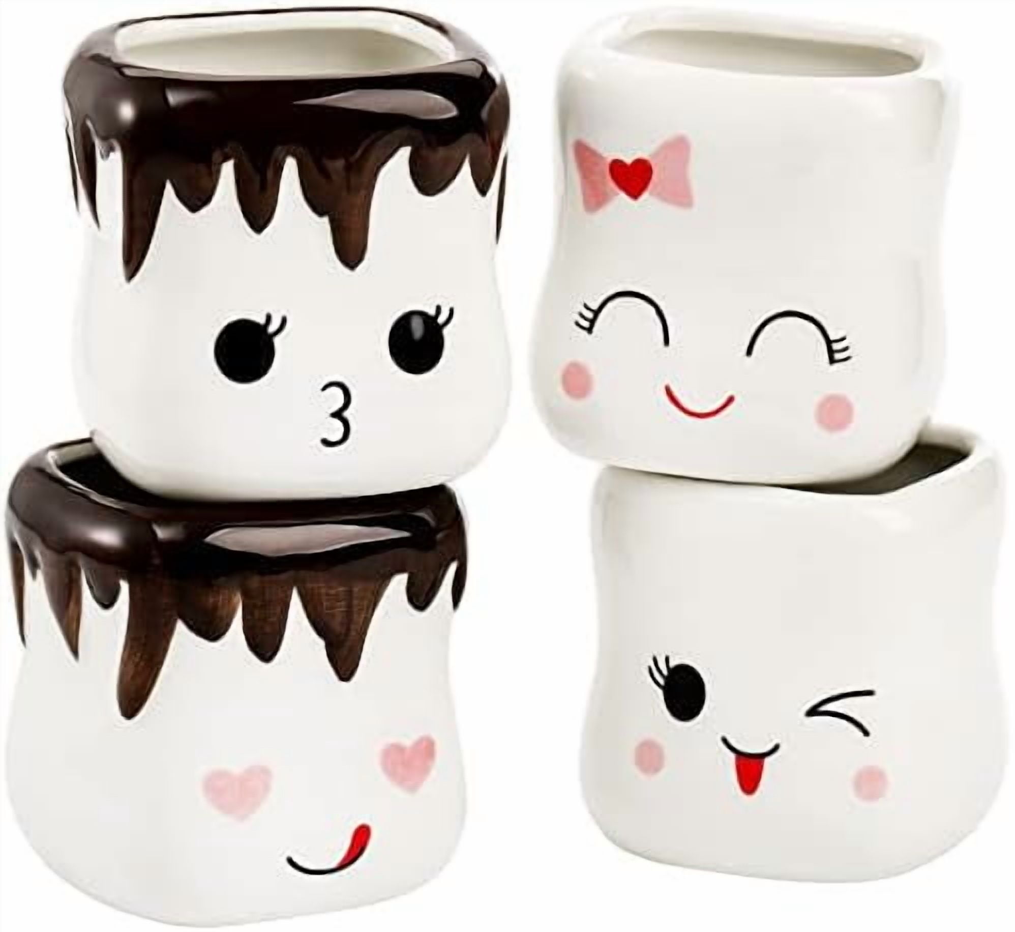 4 Pack Ceramic Hot Chocolate Mugs, Cute Coffee Mug Set, Couple Matching ...