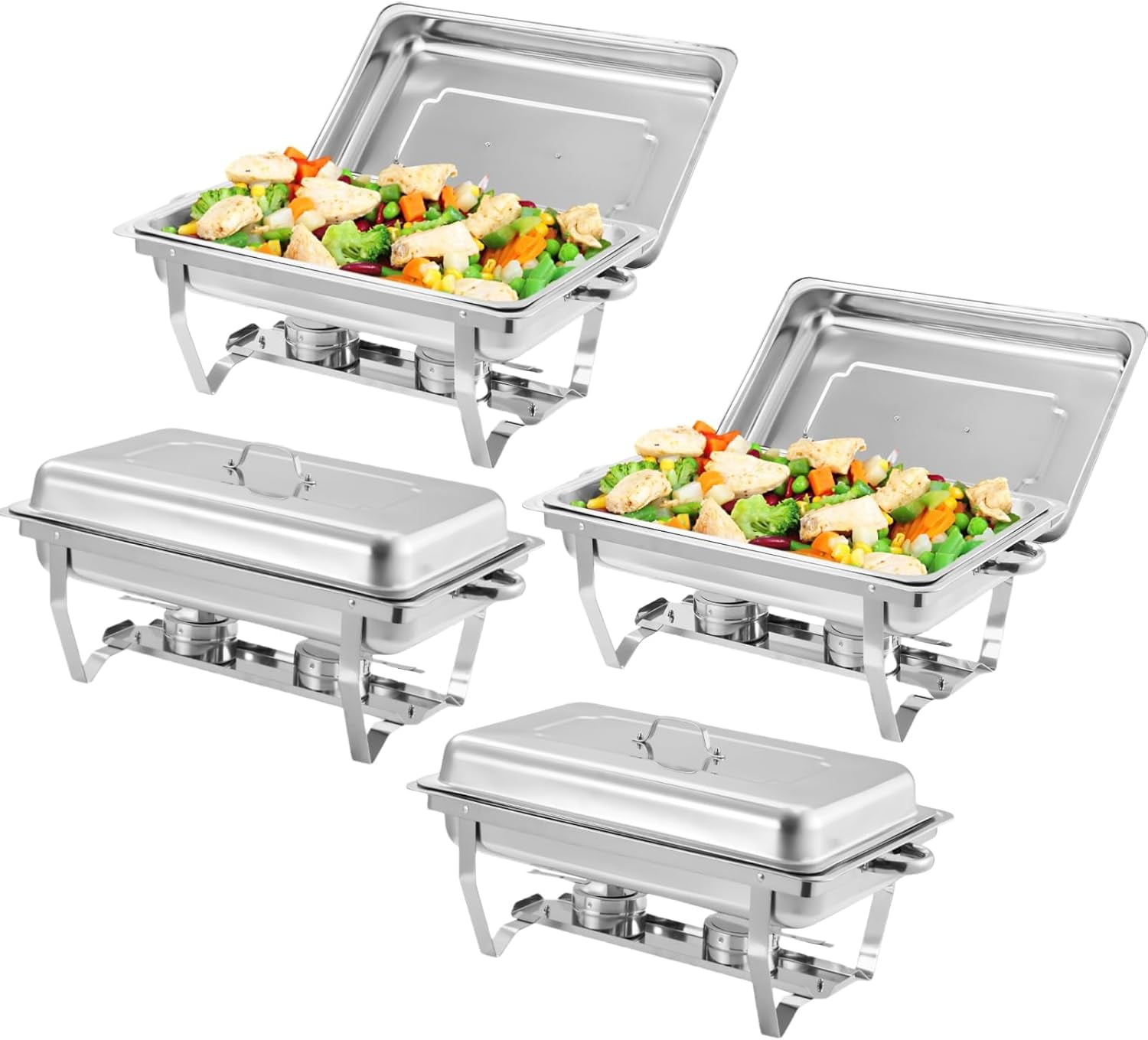 4 Pack Chafing Dish Buffet, 8 Qt Stainless Steel Chafer Buffet Servers and Warmers Sets with Lid ...