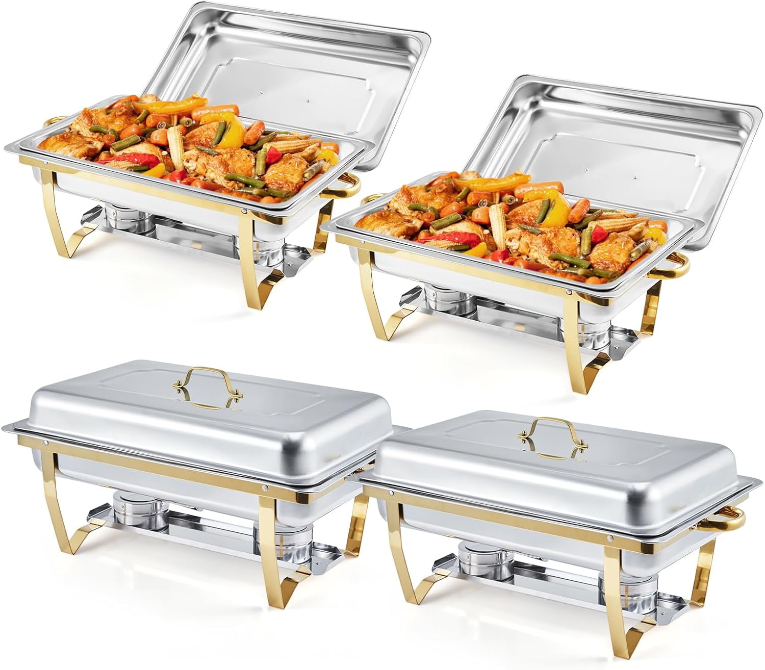 4 Pack Chafing Dish Buffet, 8 Qt Stainless Steel Chafer Buffet Servers and Warmers Sets with Lid ...