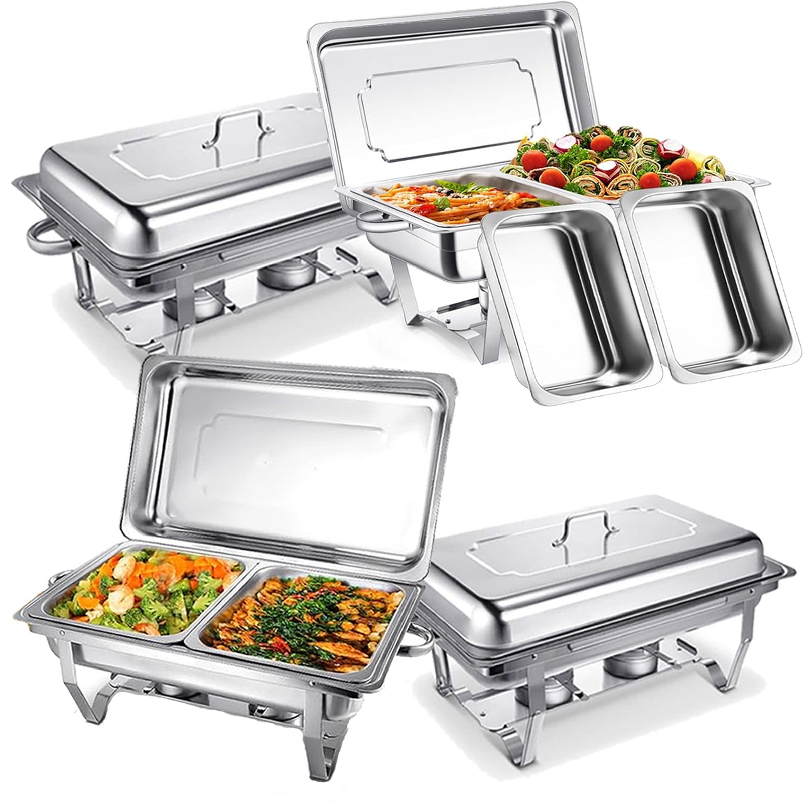 Walmart 4 Pack 8QT Stainless Steel Chafing Dish Buffet Set with 2 Half ...