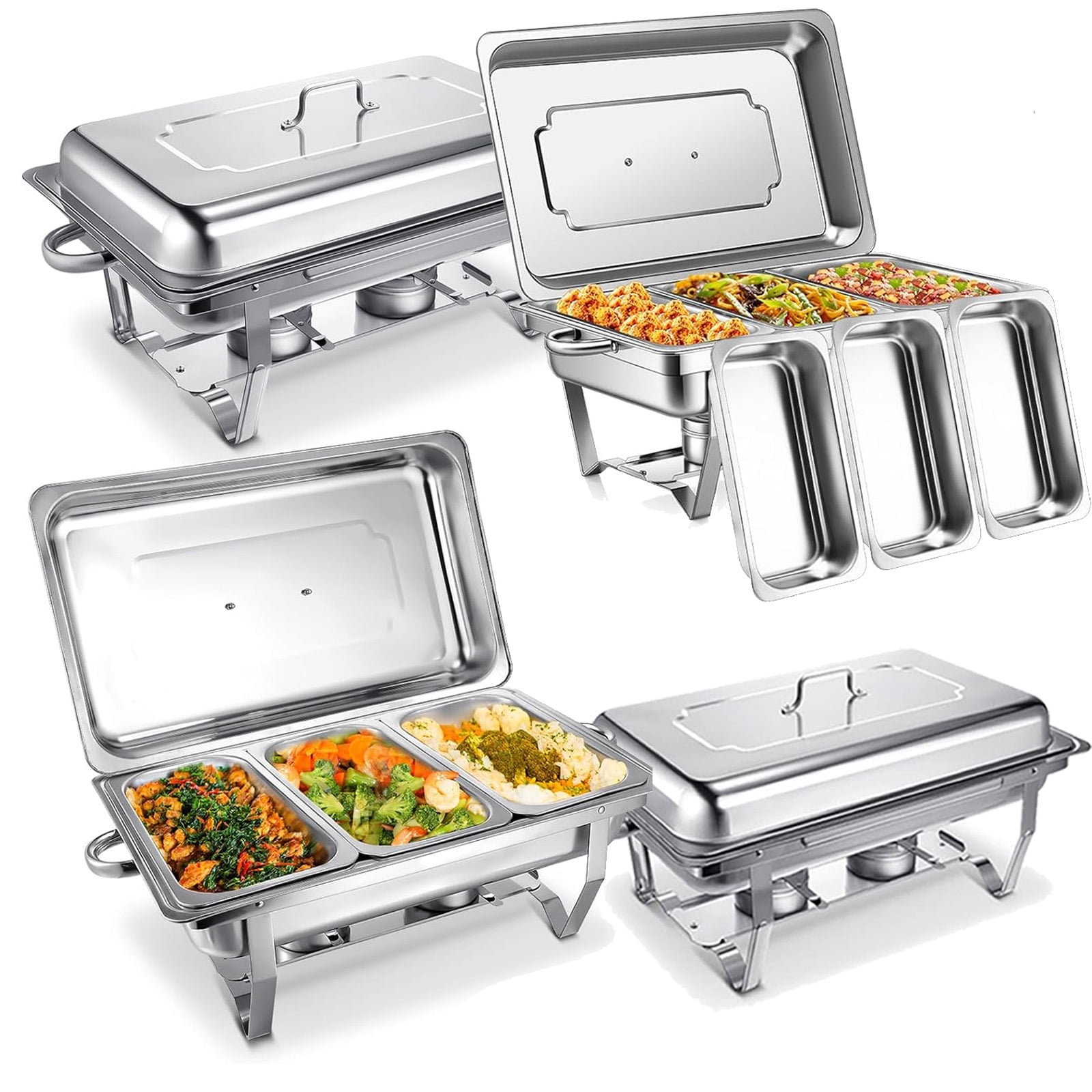 4 Pack Chafing Dish Buffet Set, 8QT Buffet Servers and Warmers Chaffing ...