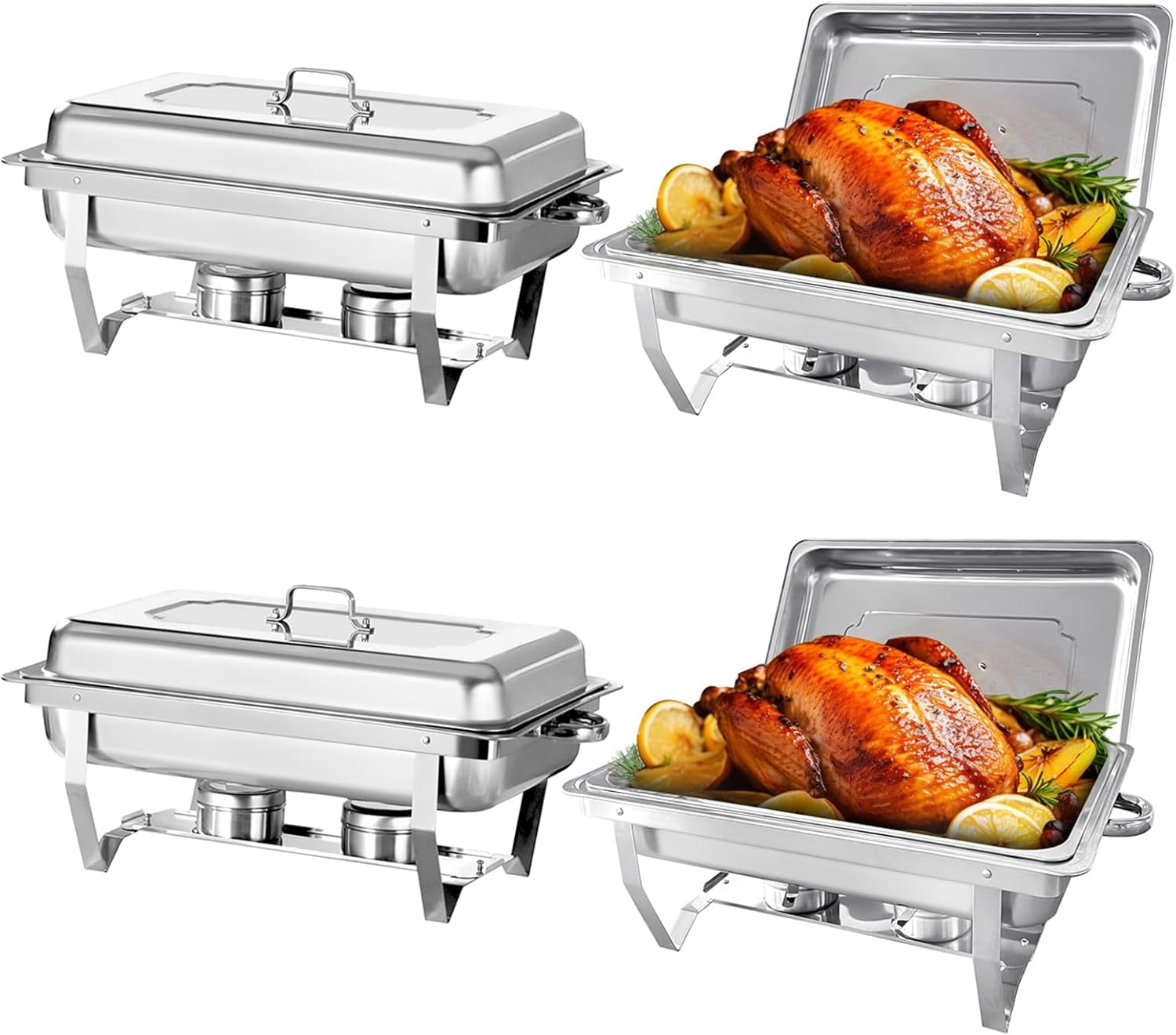 4 Pack Chafing Dish Buffet Set, 8QT Stainless Steel Rectangular Chafers ...