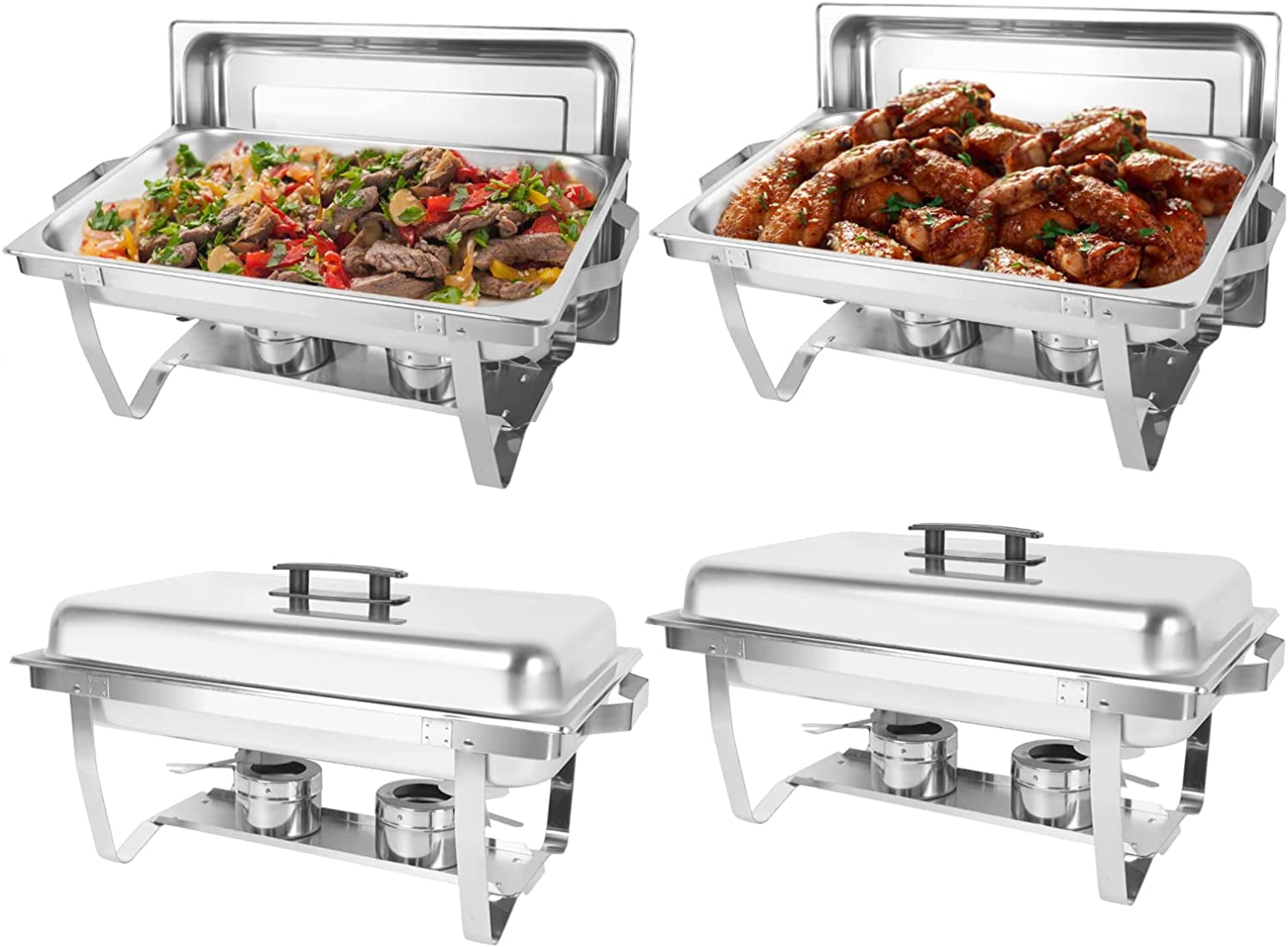 4 Pack Chafing Dish Buffet Set, 8QT Stainless Steel Rectangular Chafers ...