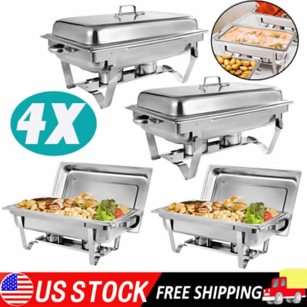 4-Pack Chafing Dish Buffet Set 9L/8Qt. Foldable Rectangular Chafer Set ...