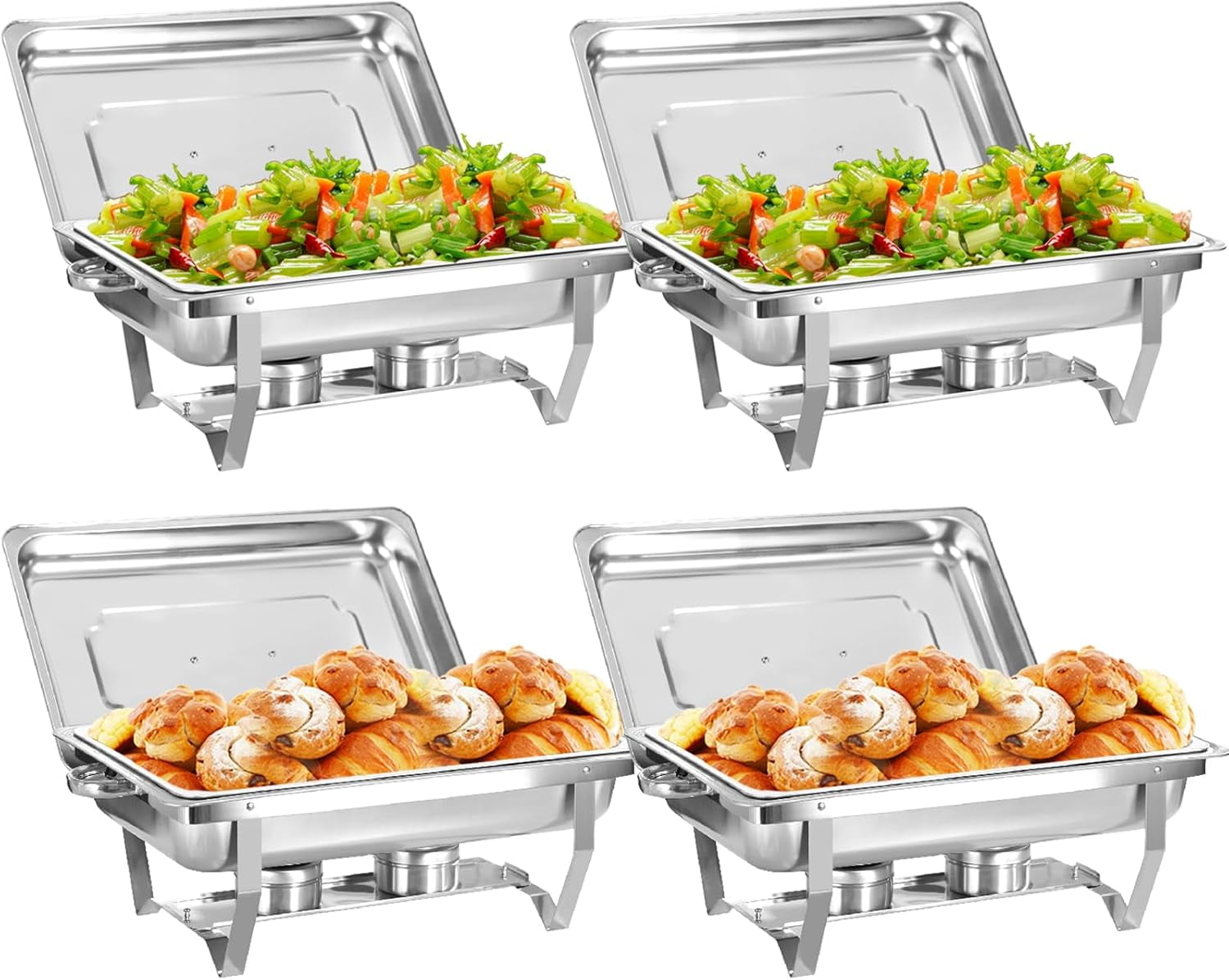 4 Pack Chafing Dish for Buffet, Full Size Stainless Steel Chafing Server Dish, Catering Food ...