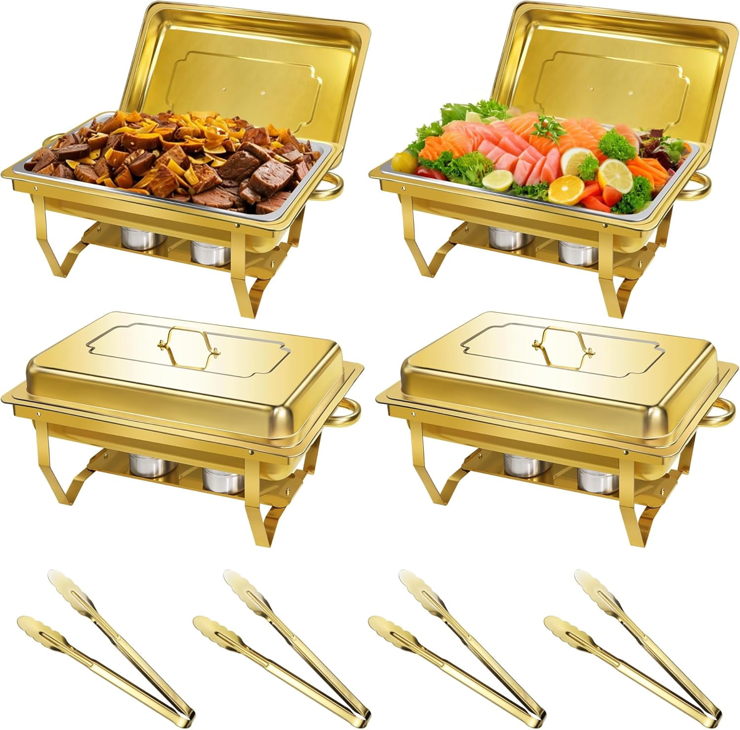 4 Pack Chafing Dishes for Buffet, 8QT Gold Chafing Dish Buffet Set Full ...